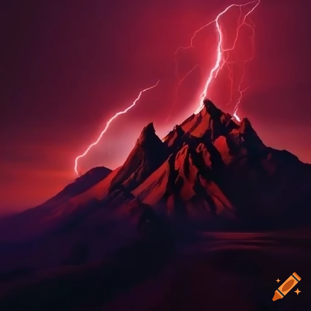 Storm over utah mesa with blue lightning in 70s album cover art style ...