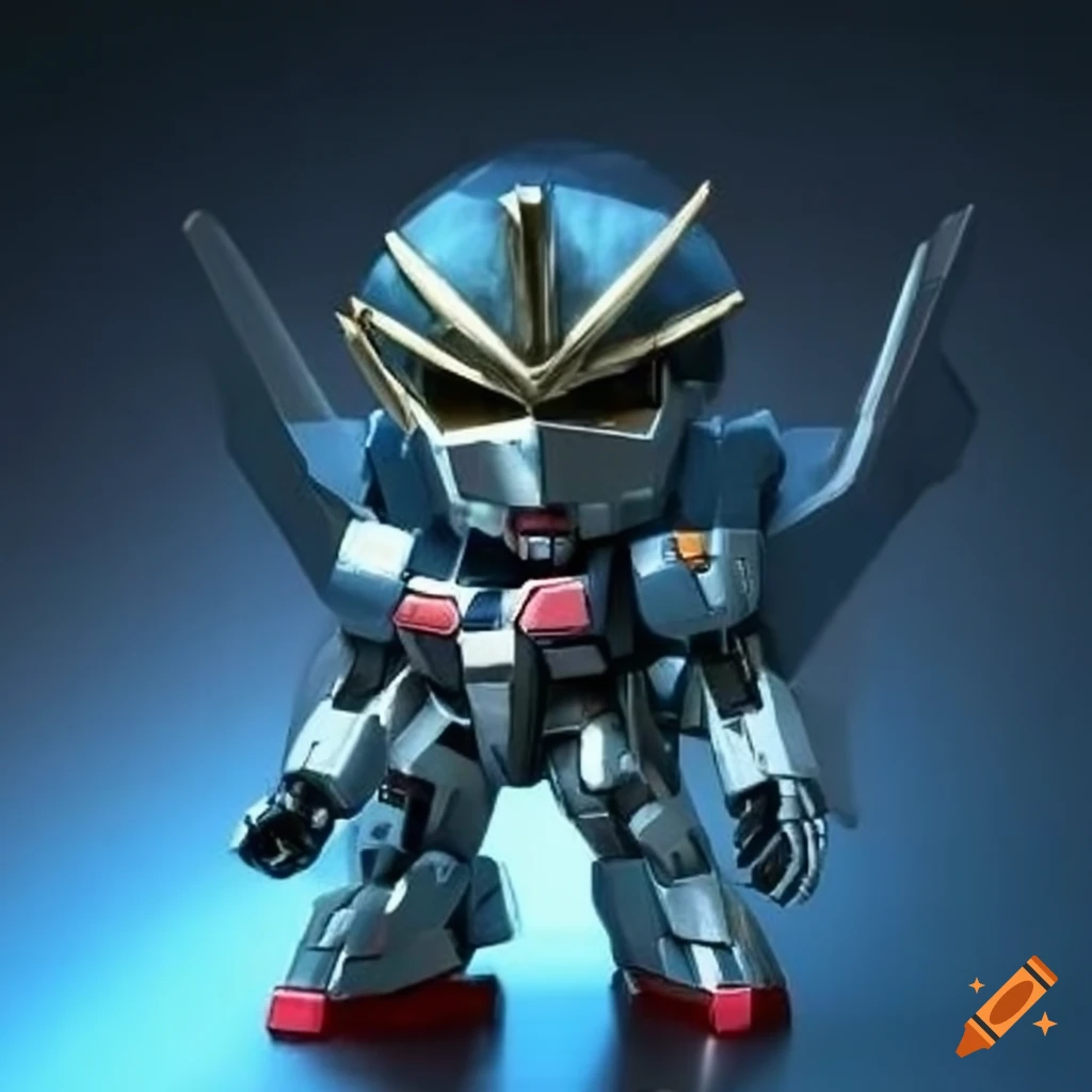 Metallic chibi gundam robot with jetfighter wings on Craiyon