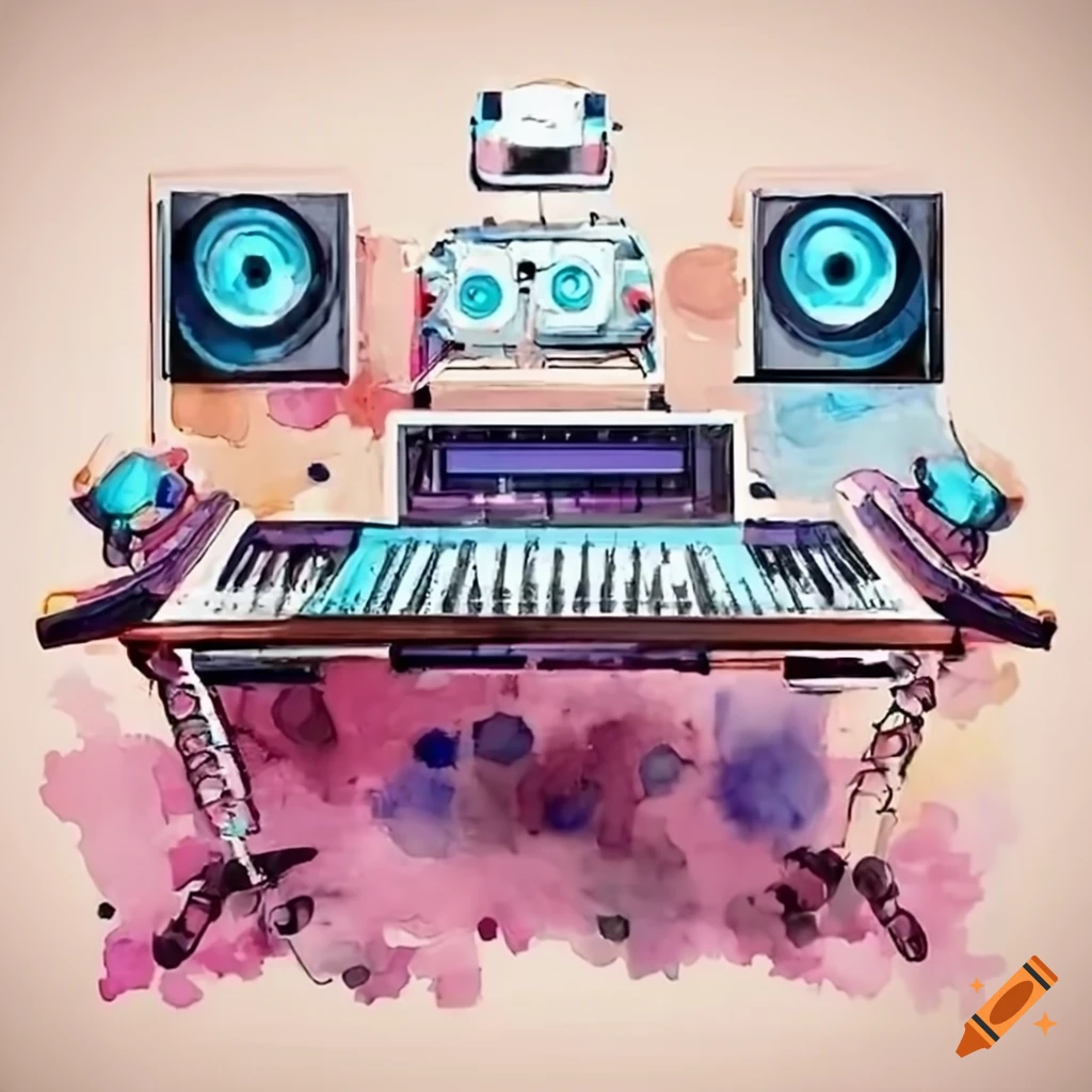 Old-fashioned poster with microphone, notes, and instruments on Craiyon