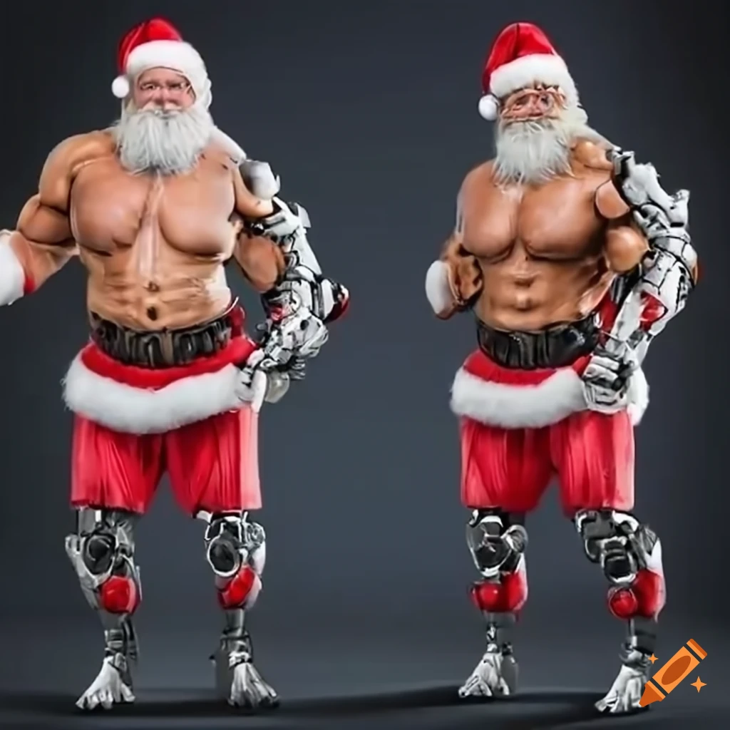 Cyborg santa claus with robot dogs on Craiyon