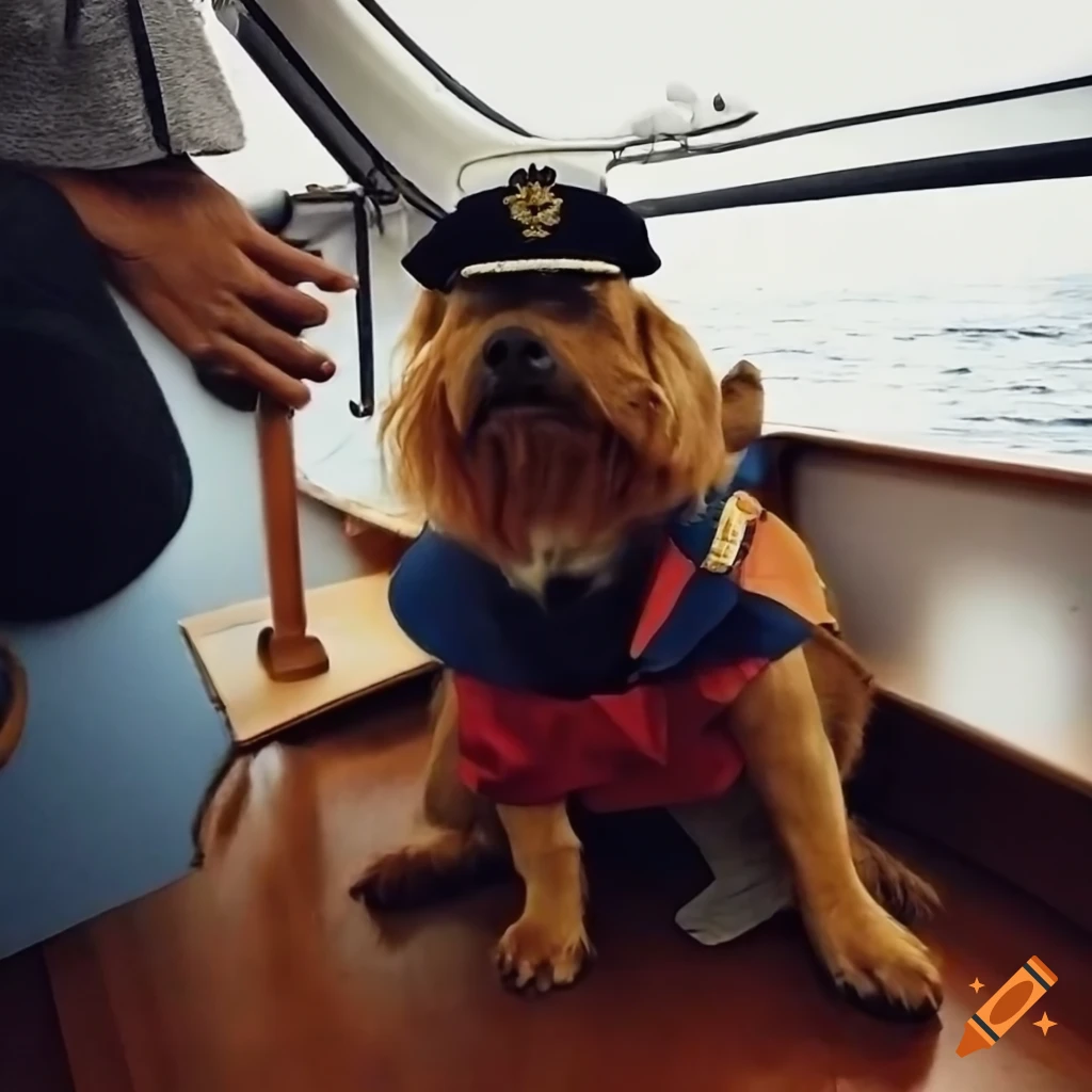 Funny dog dressed as a captain on a ship on Craiyon