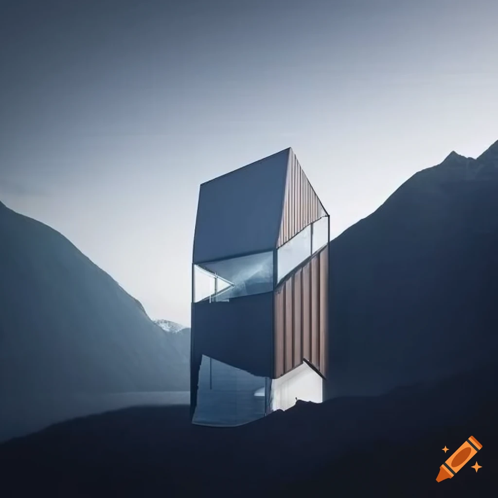 Building in mountains with beautiful natural scenery on Craiyon