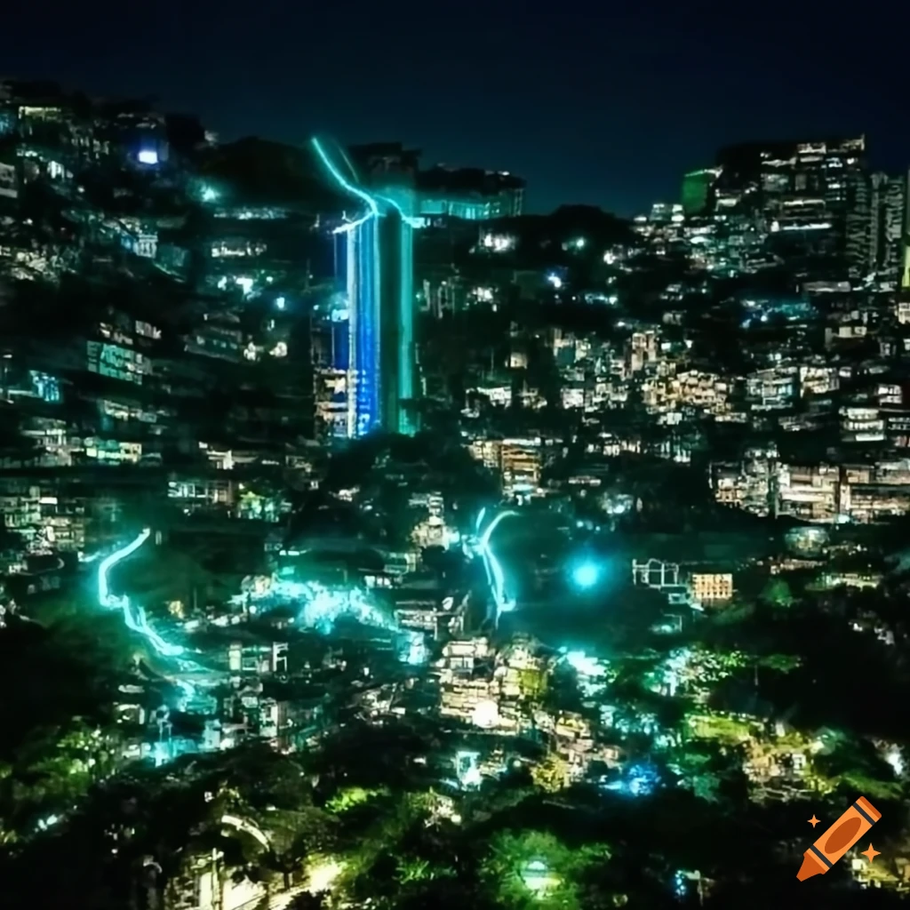 Glowing cable connection in a city with greenery on Craiyon