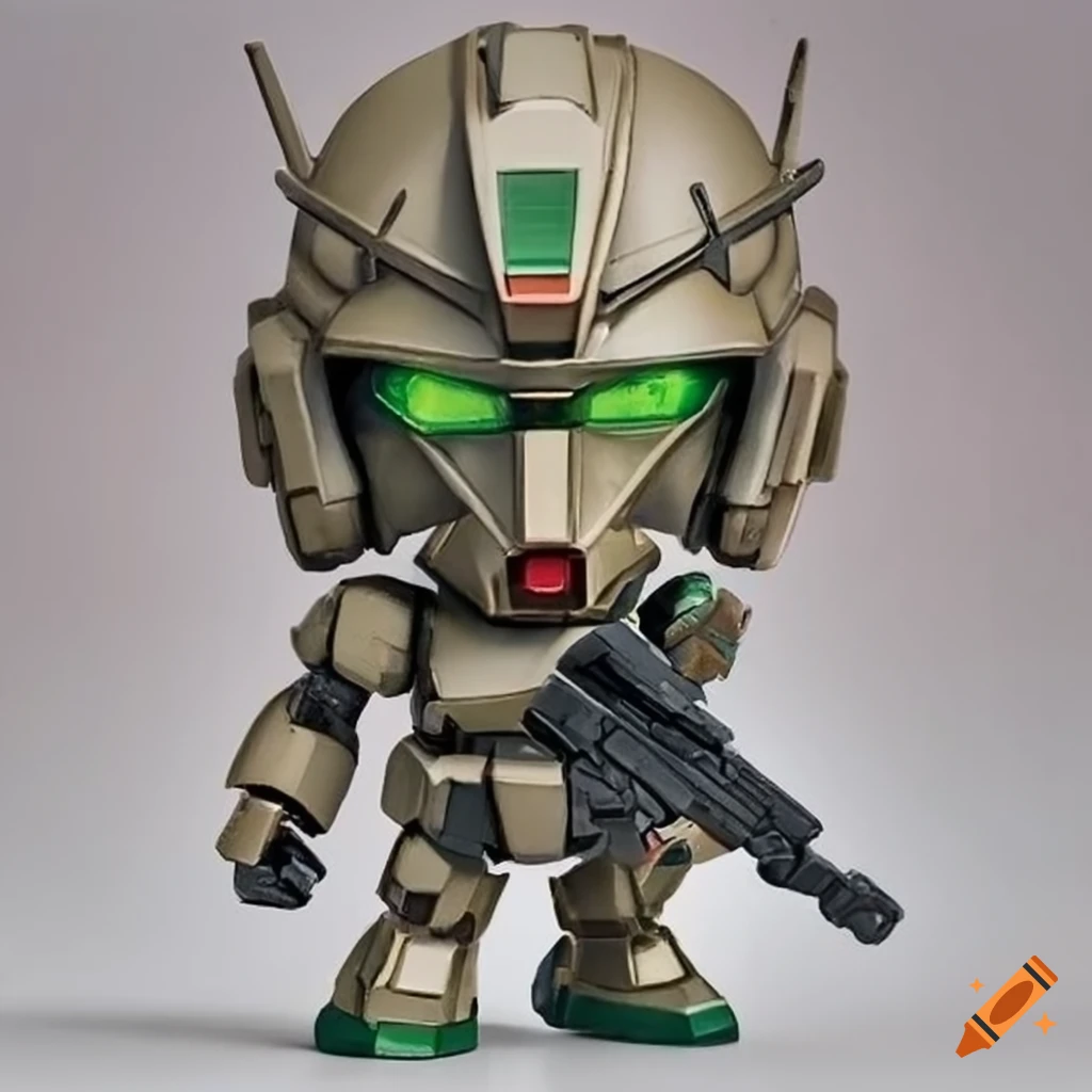 Chibi gundam robot with metallic armor and wings on Craiyon