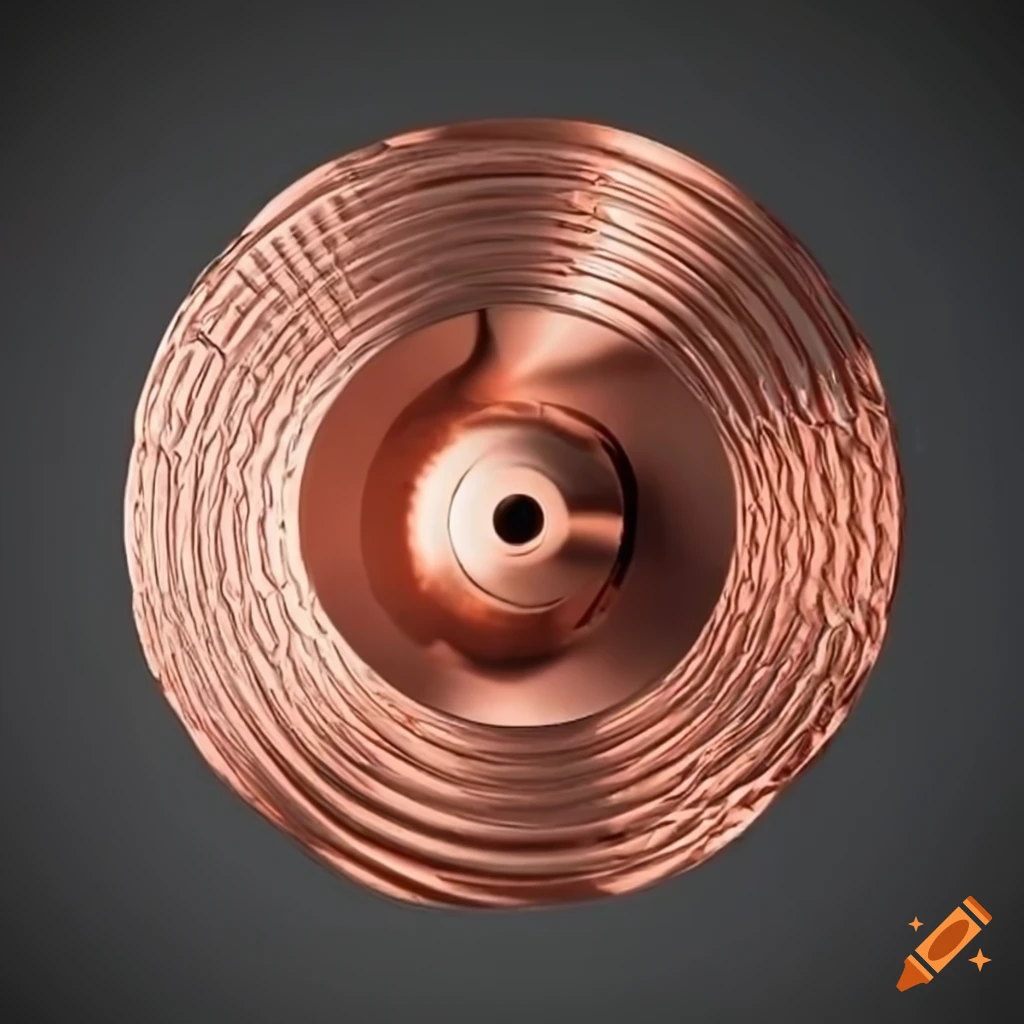 Oxidized blue copper circle with ornaments in hyper-realistic style on ...