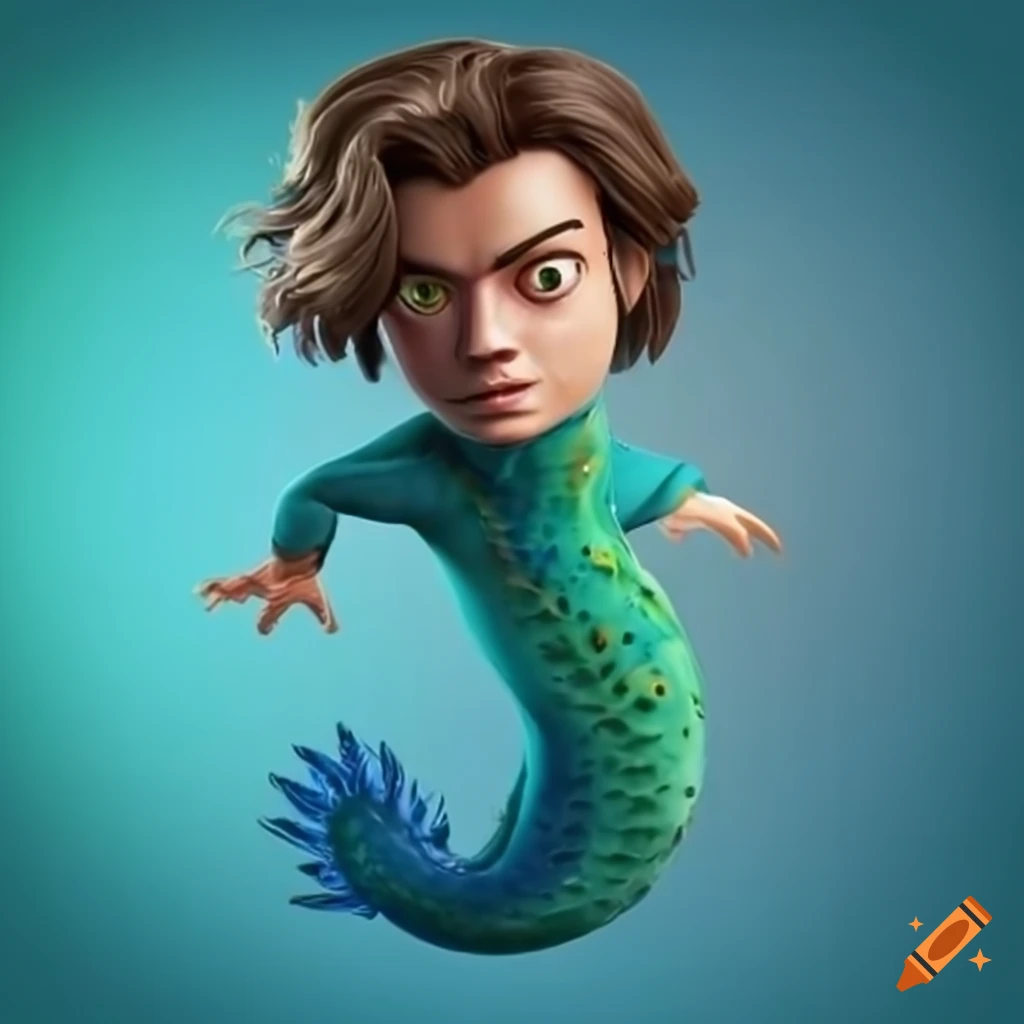 Pixar-style illustration of a sea monster with gills