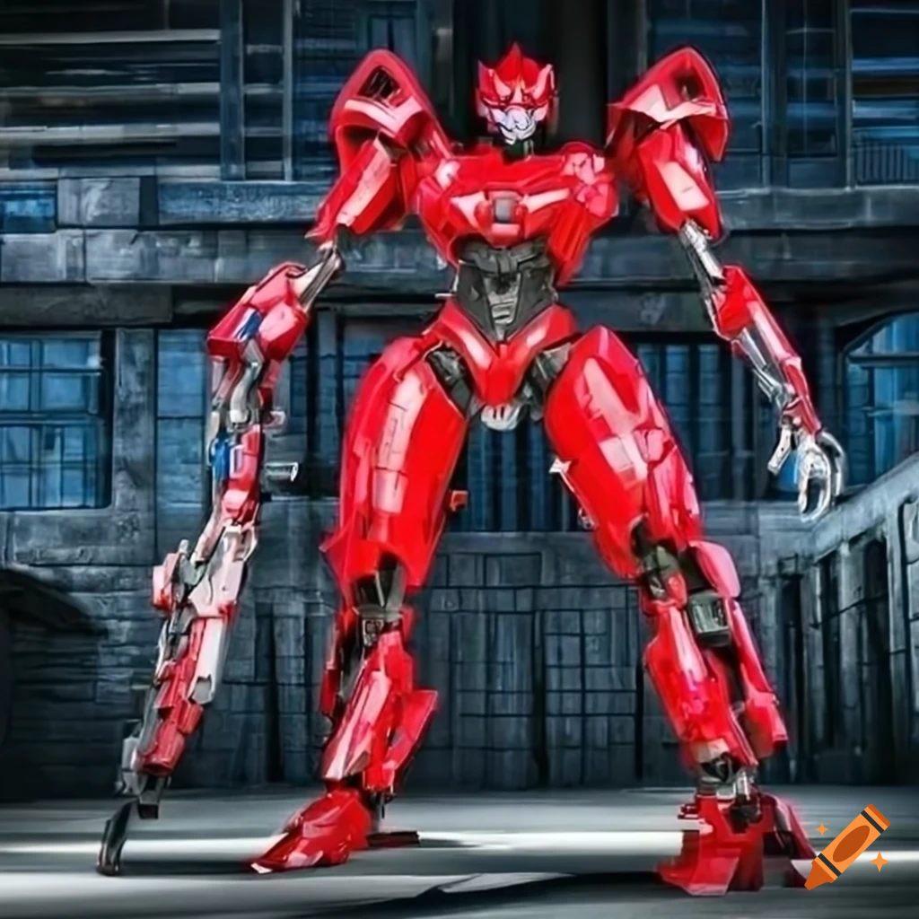 Photograph of a red female autobot resembling a red prius on Craiyon