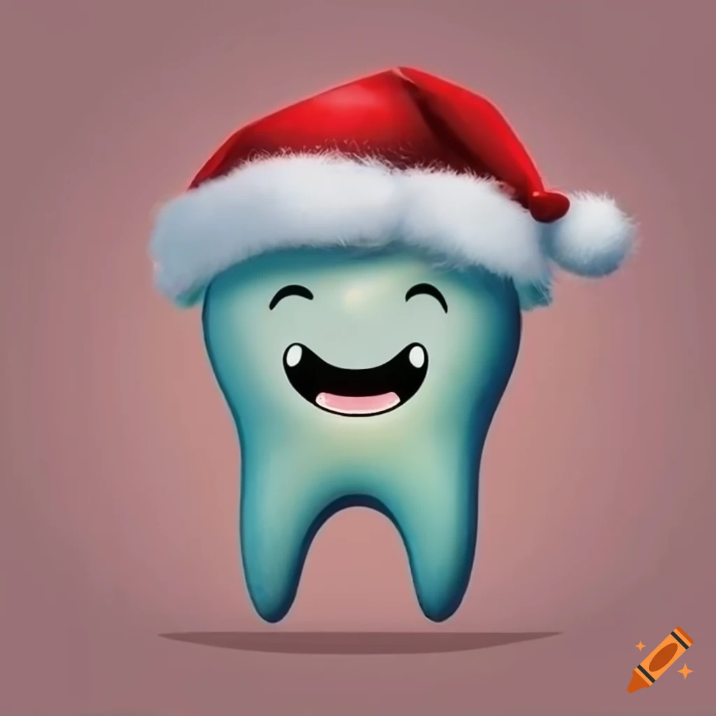 Smiling tooth wearing santa claus hat on Craiyon