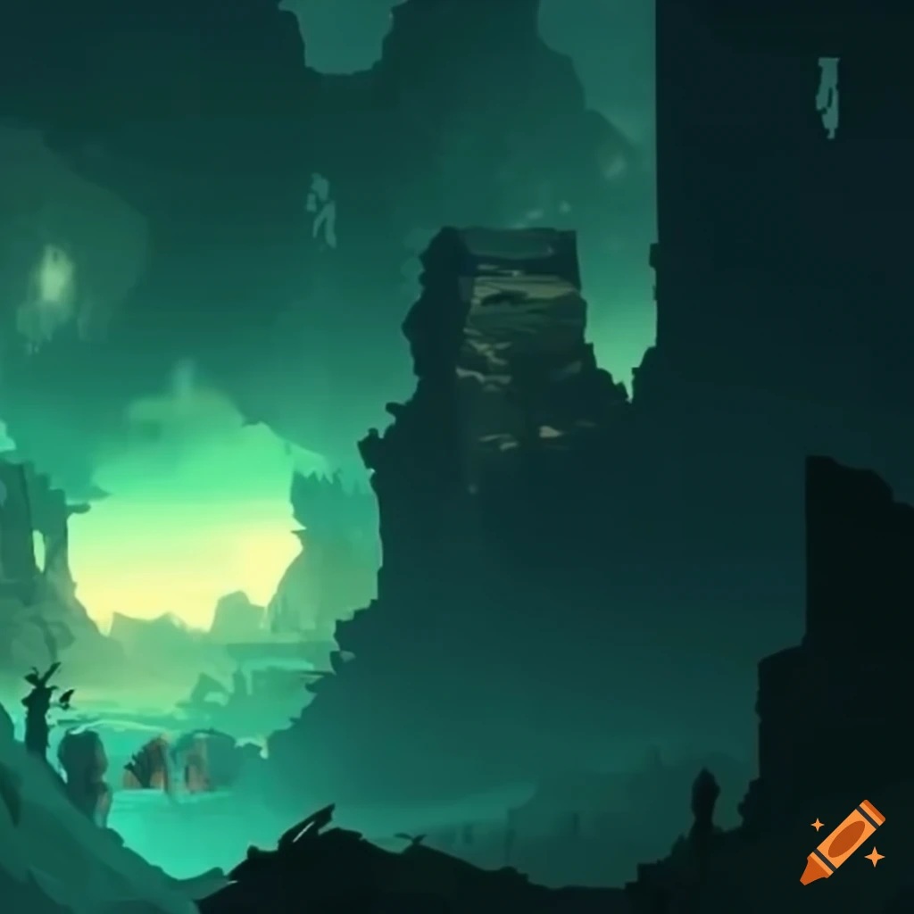 2d game of ruins with shining light on Craiyon