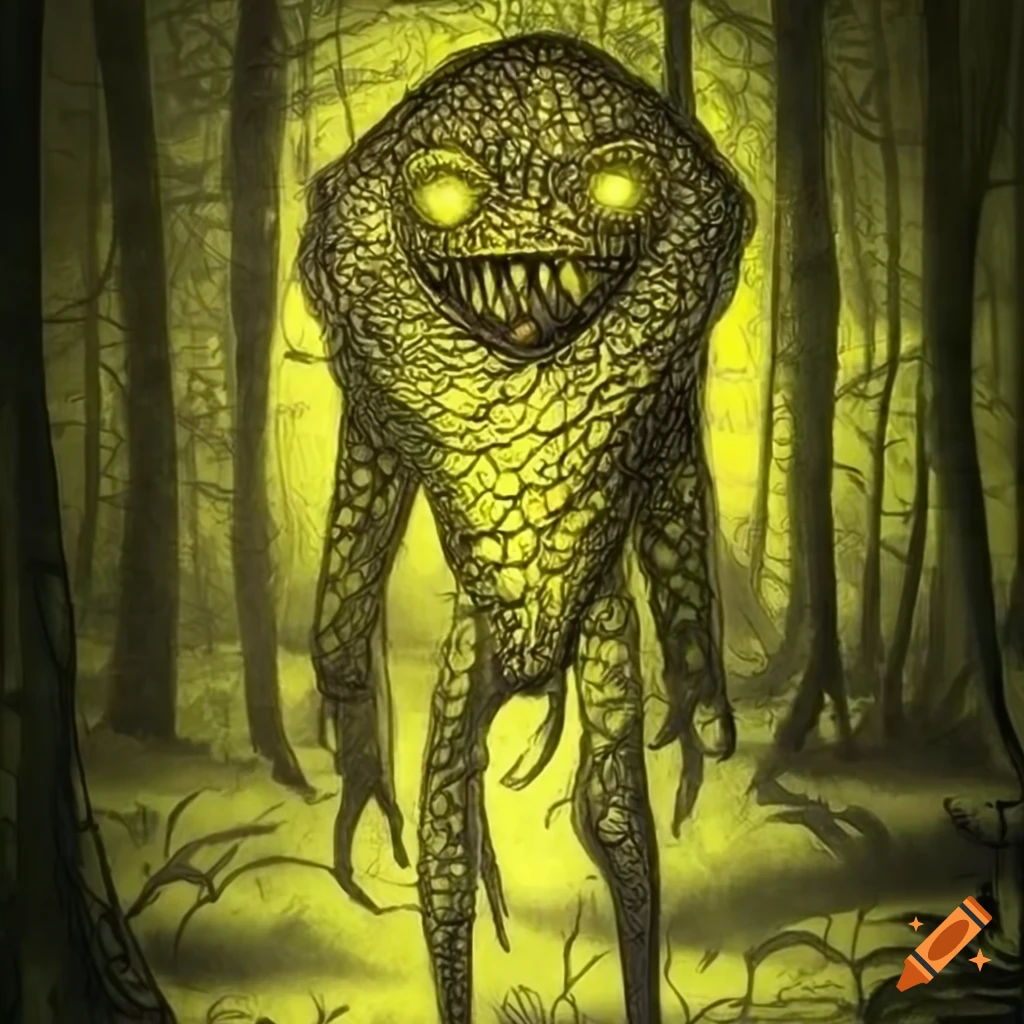 Detailed pencil sketch of a towering forest monster on Craiyon