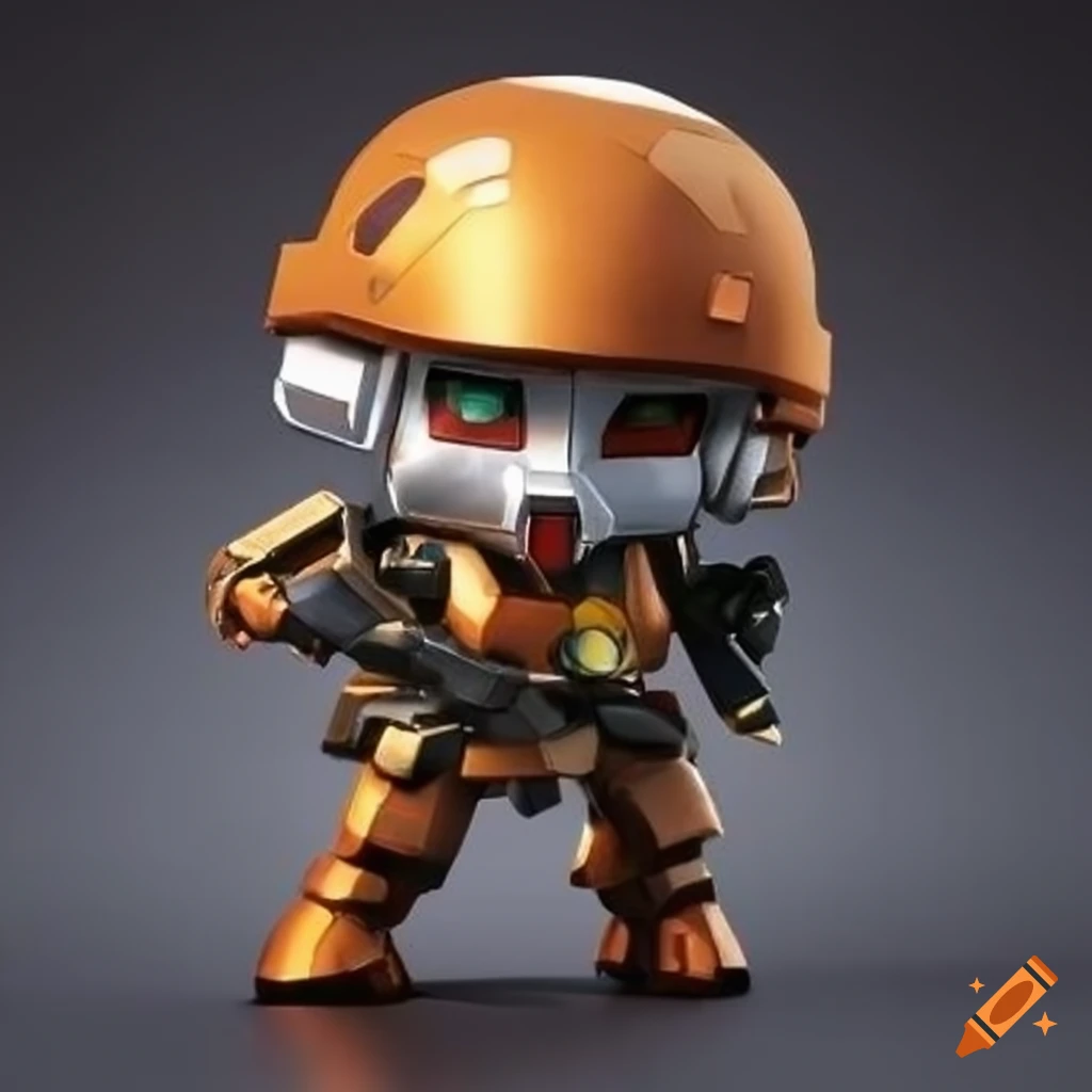 Chibi black and orange gundam robot with metallic armor on Craiyon