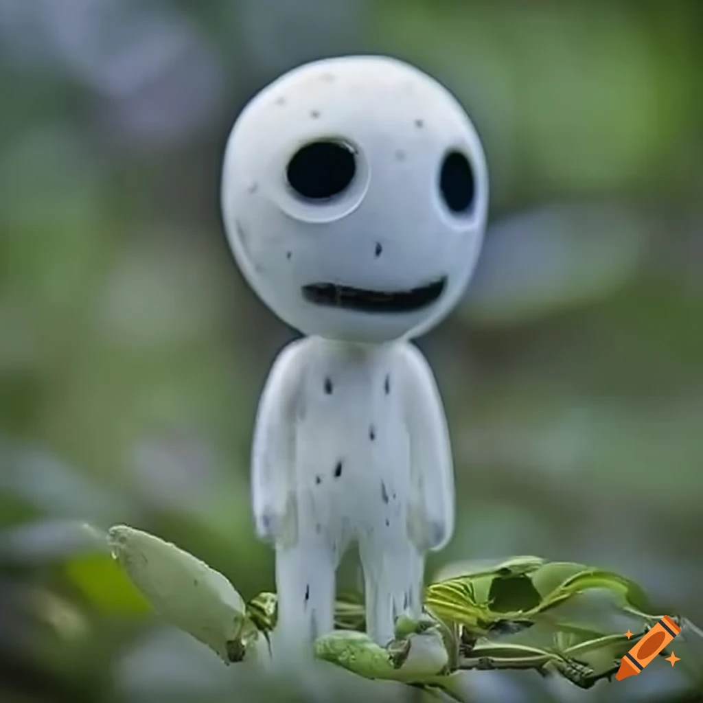 White kodama tree spirit with a curious expression