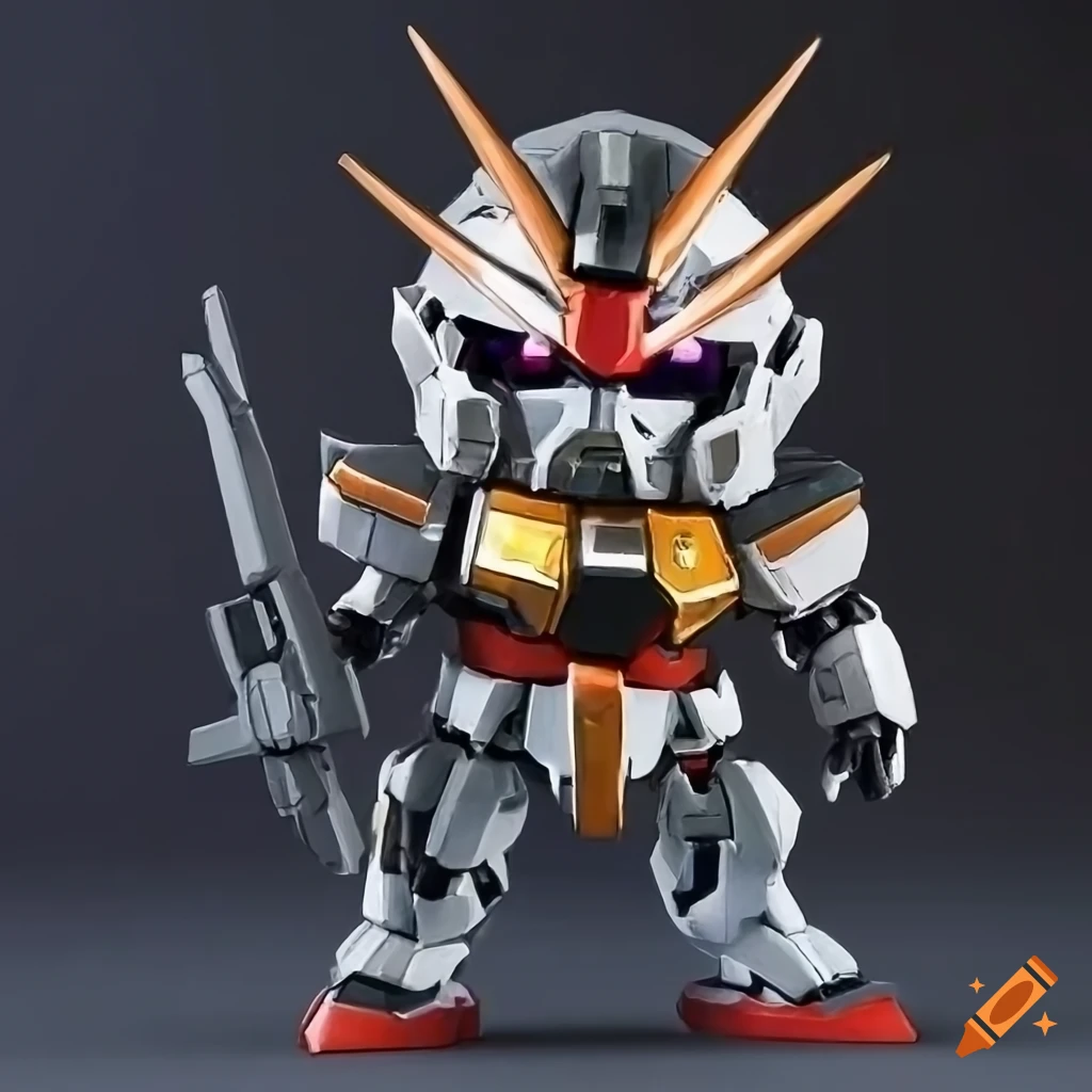 Chibi gundam robot in black and orange armor on Craiyon