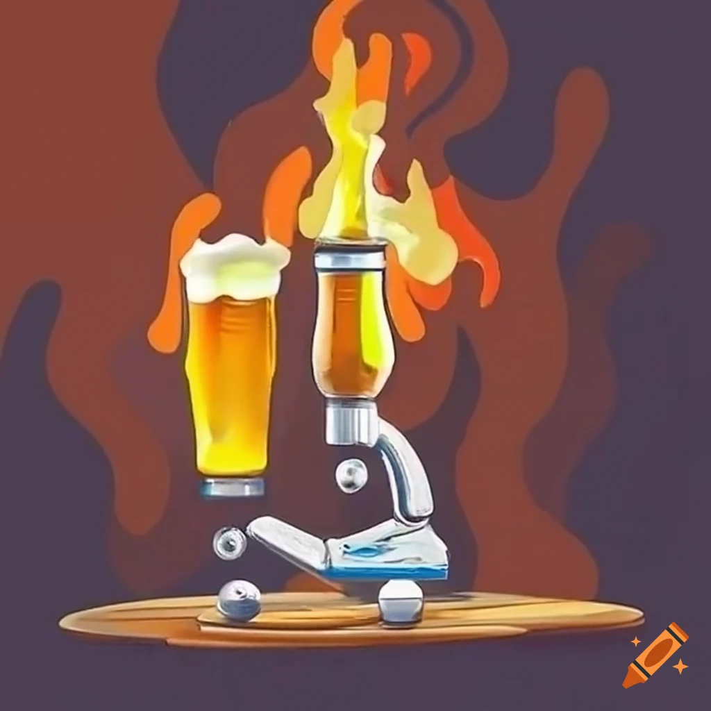 Microscope, beer glass, bbq fire on Craiyon