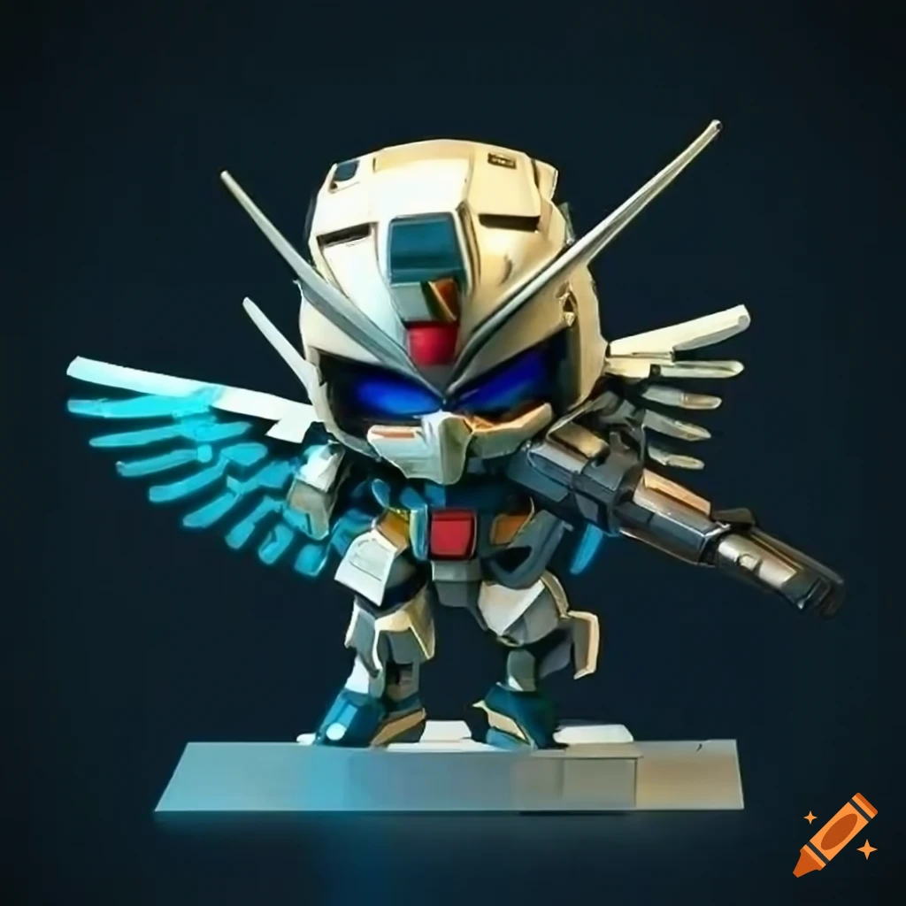 Chibi robot with metallic armor and wings on Craiyon