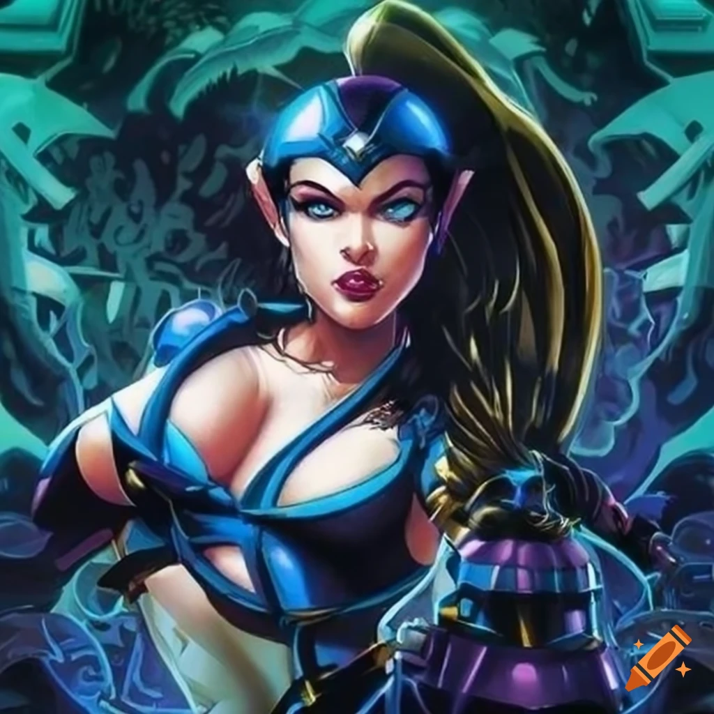 Character artwork of evil lyn in simon bisley style on Craiyon