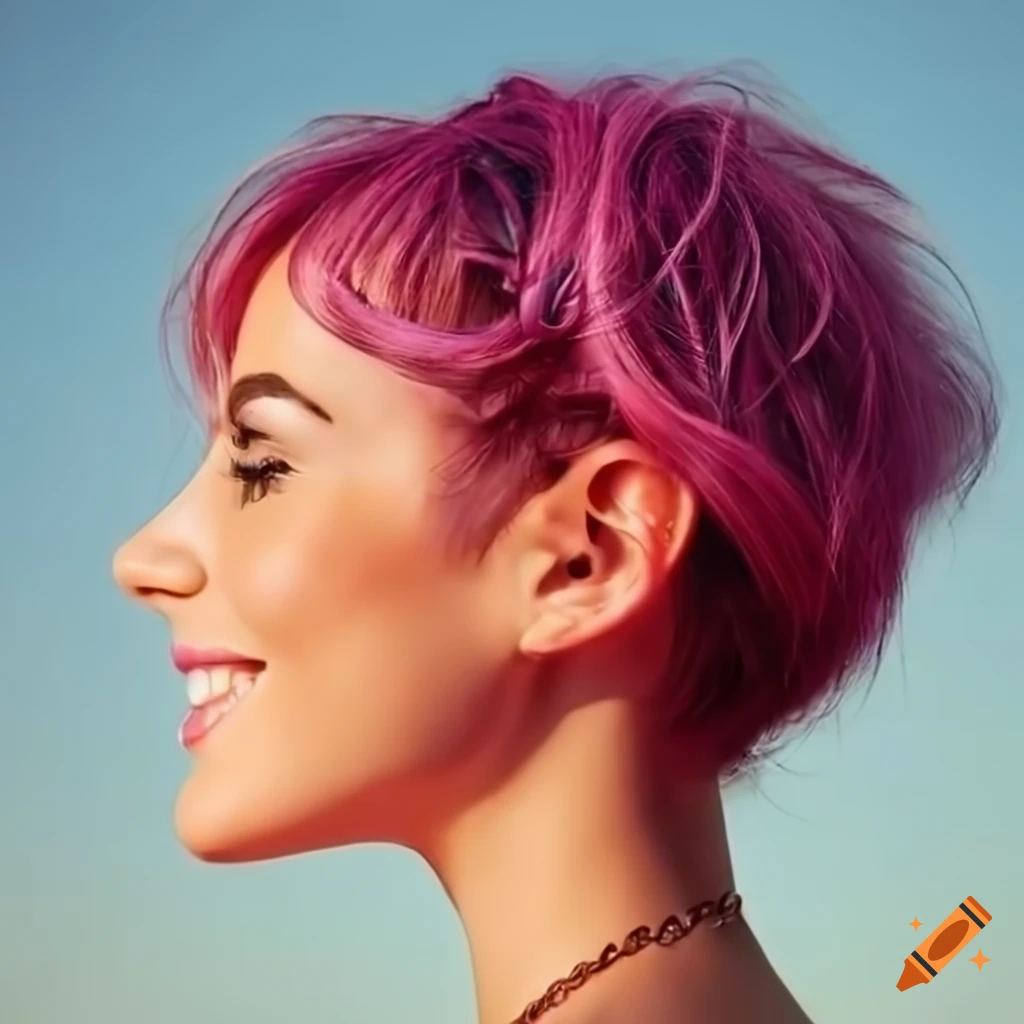 Smiling Young Woman With Pink Pixie Hair And Braids