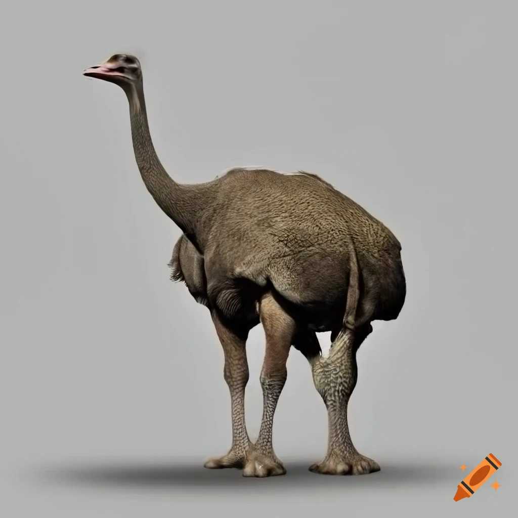 Hybrid of ostrich and camel in full body view on Craiyon