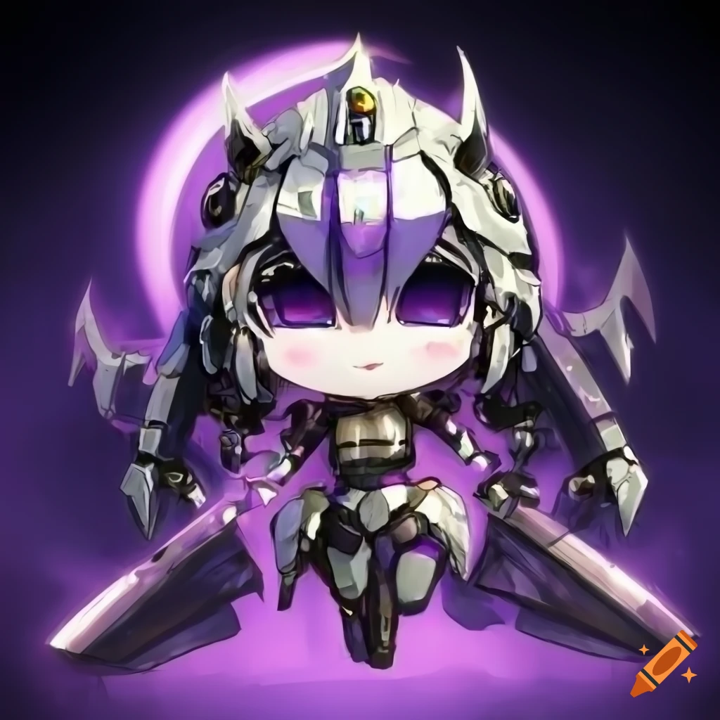 Chibi robot samurai in metallic armor