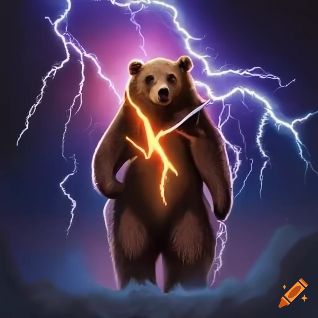 Bear holding a lightning bolt