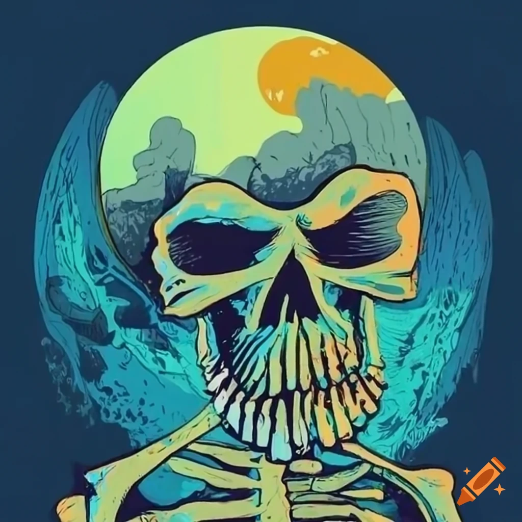 Skeletal Pirate Sailing On A Moonlit Sea