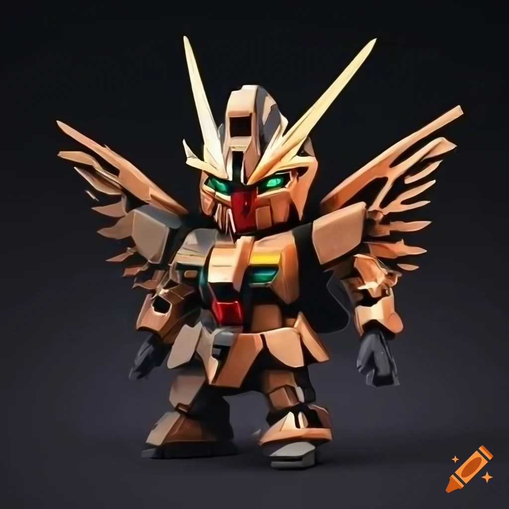 Chibi robot with dragon wings and metallic armor on Craiyon