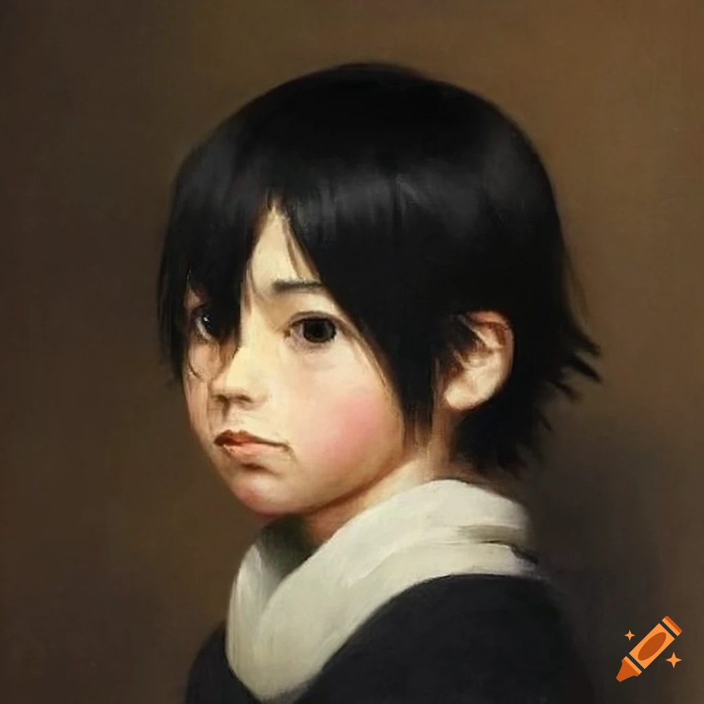 Realistic portrait of sasuke uchiha at age 12