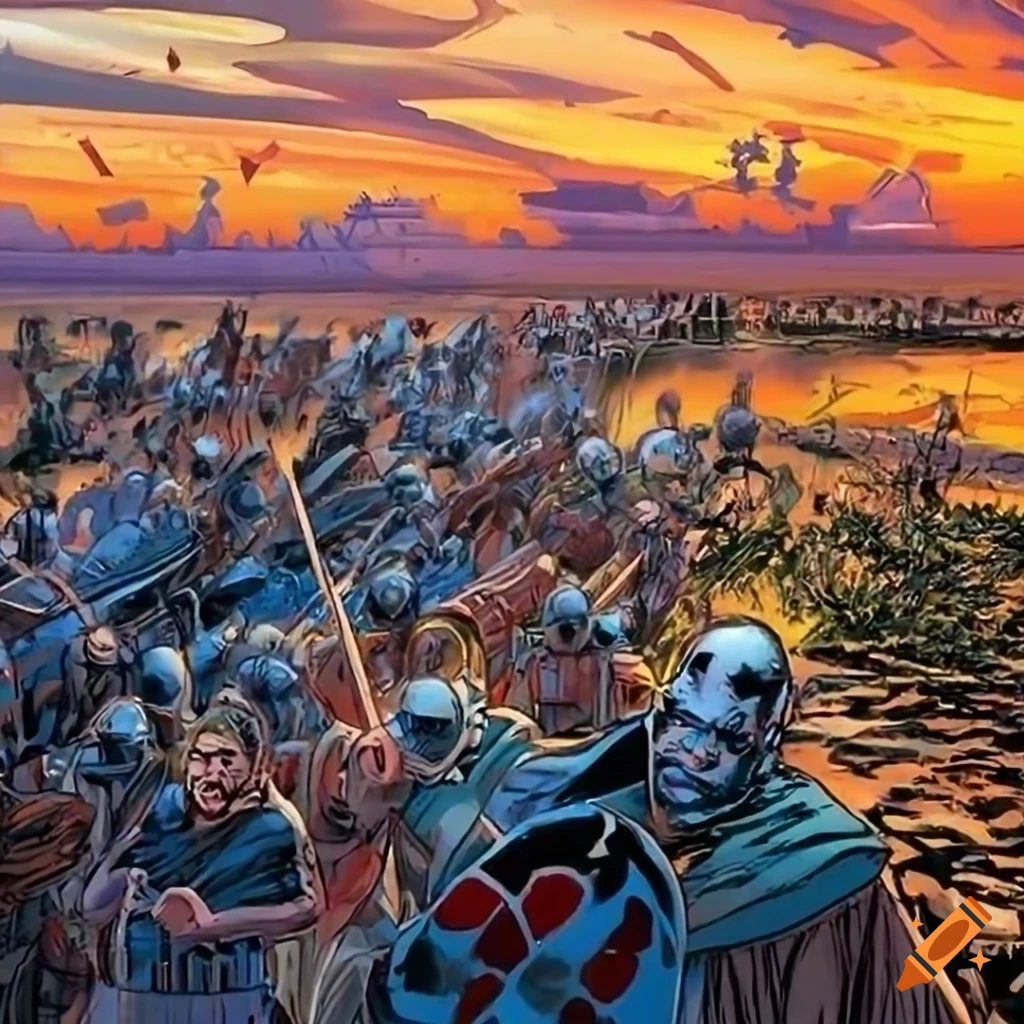 Byzantine soldiers marching through florida wetlands on Craiyon