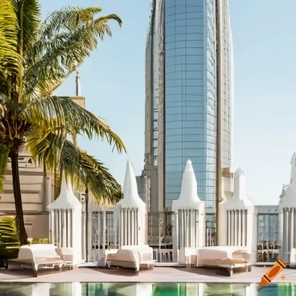 Rooftop spa with white palatial palm trees