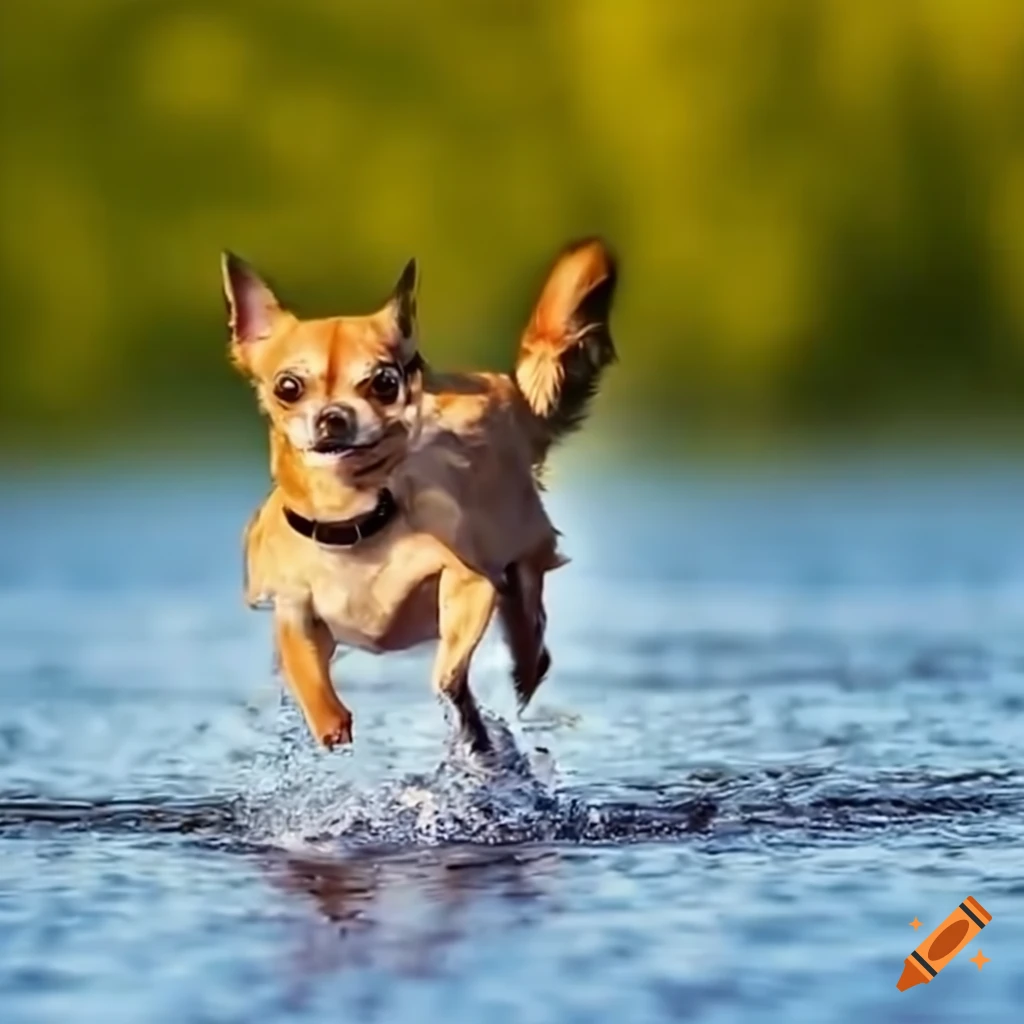 Chihuahua running on water on Craiyon