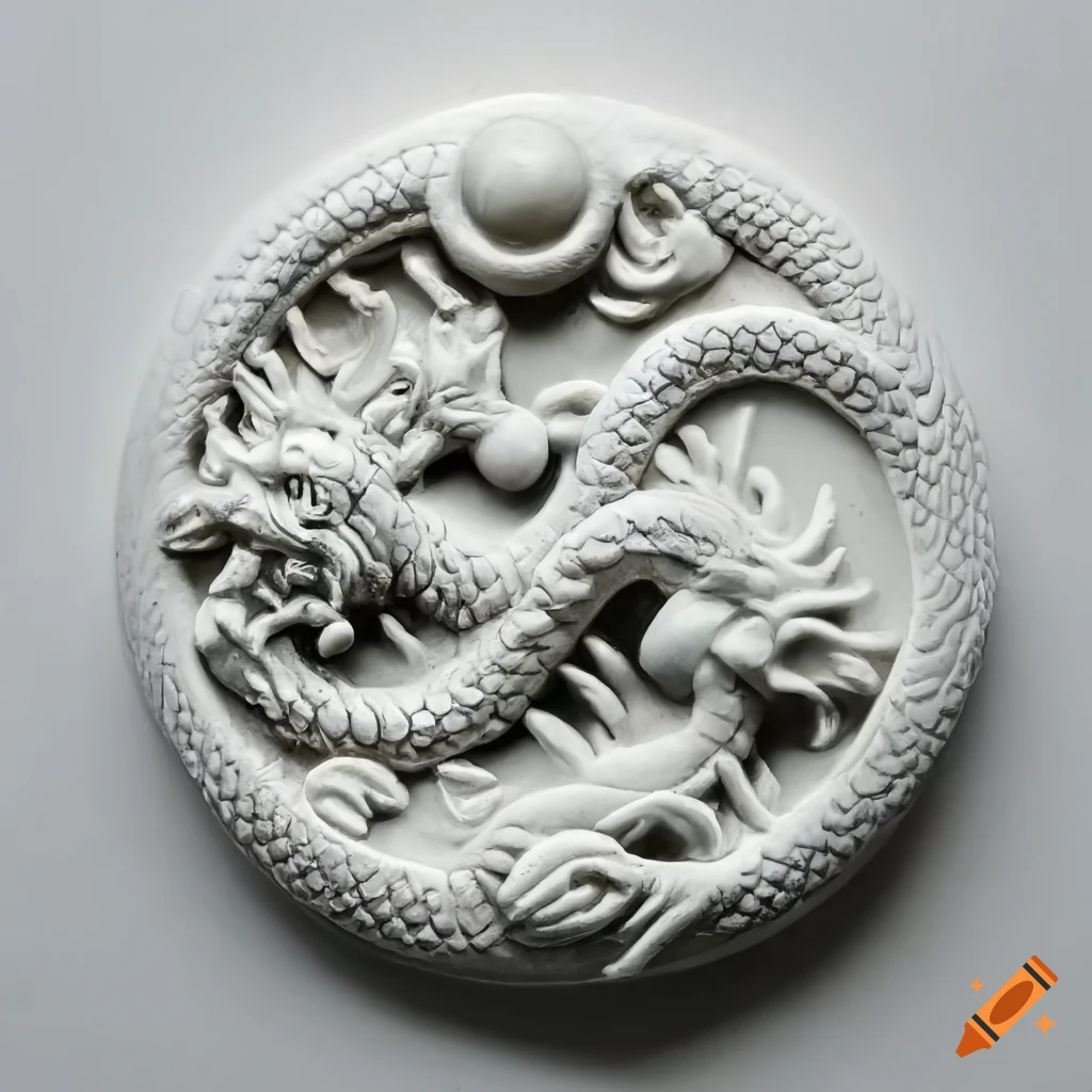 Three-dimensional white Chinese dragon yin yang ornament on Craiyon