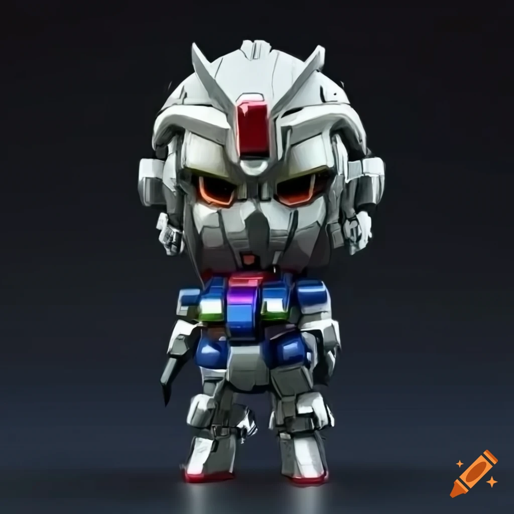 Chibi gundam robot with metallic armor