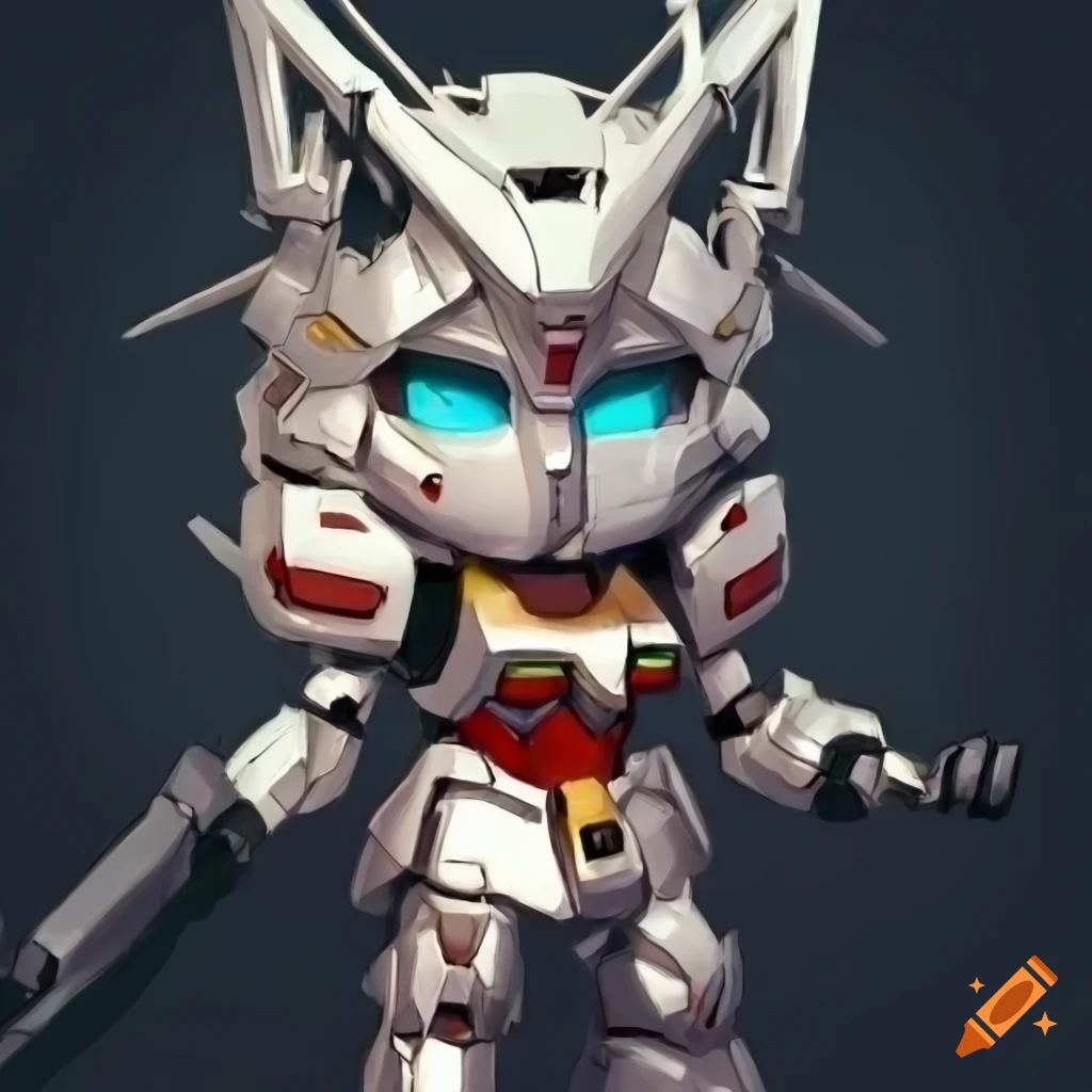 Metallic chibi robot in armor and kitsune mask on Craiyon
