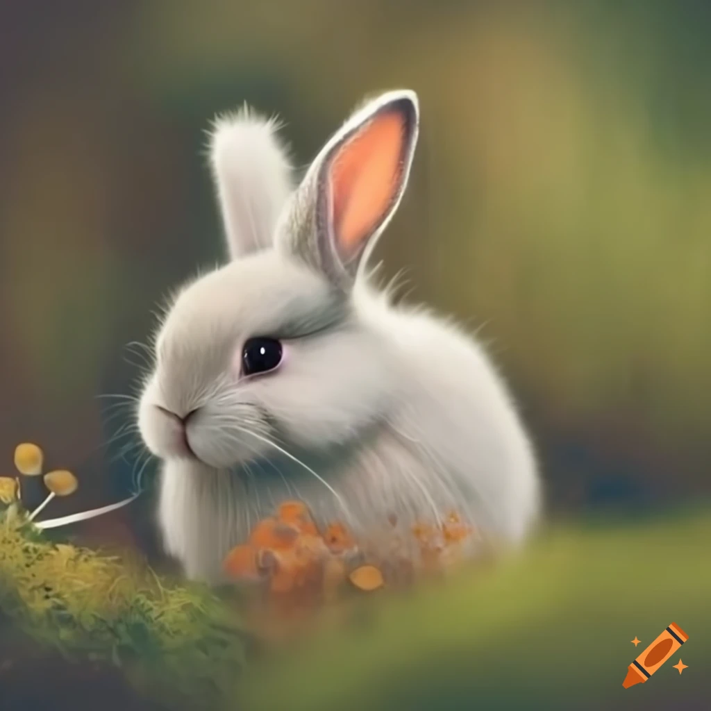 Colorful animated bunny in a forest on Craiyon