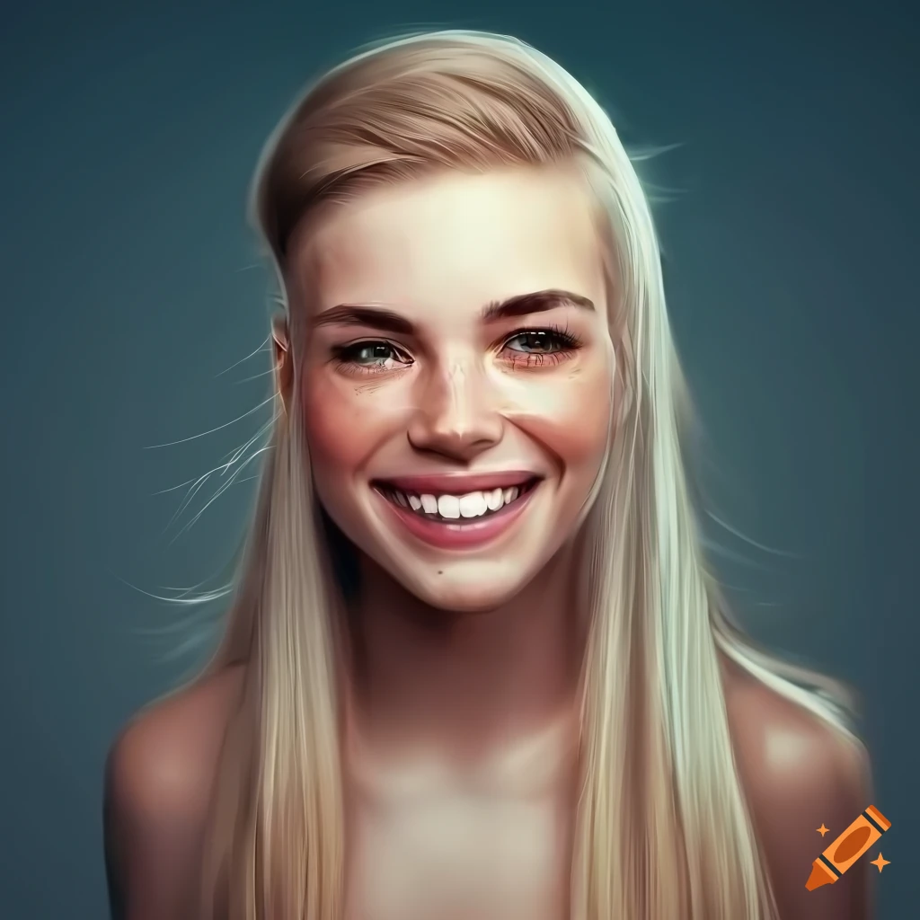 Portrait of a smiling young woman with blonde hair and freckles on Craiyon