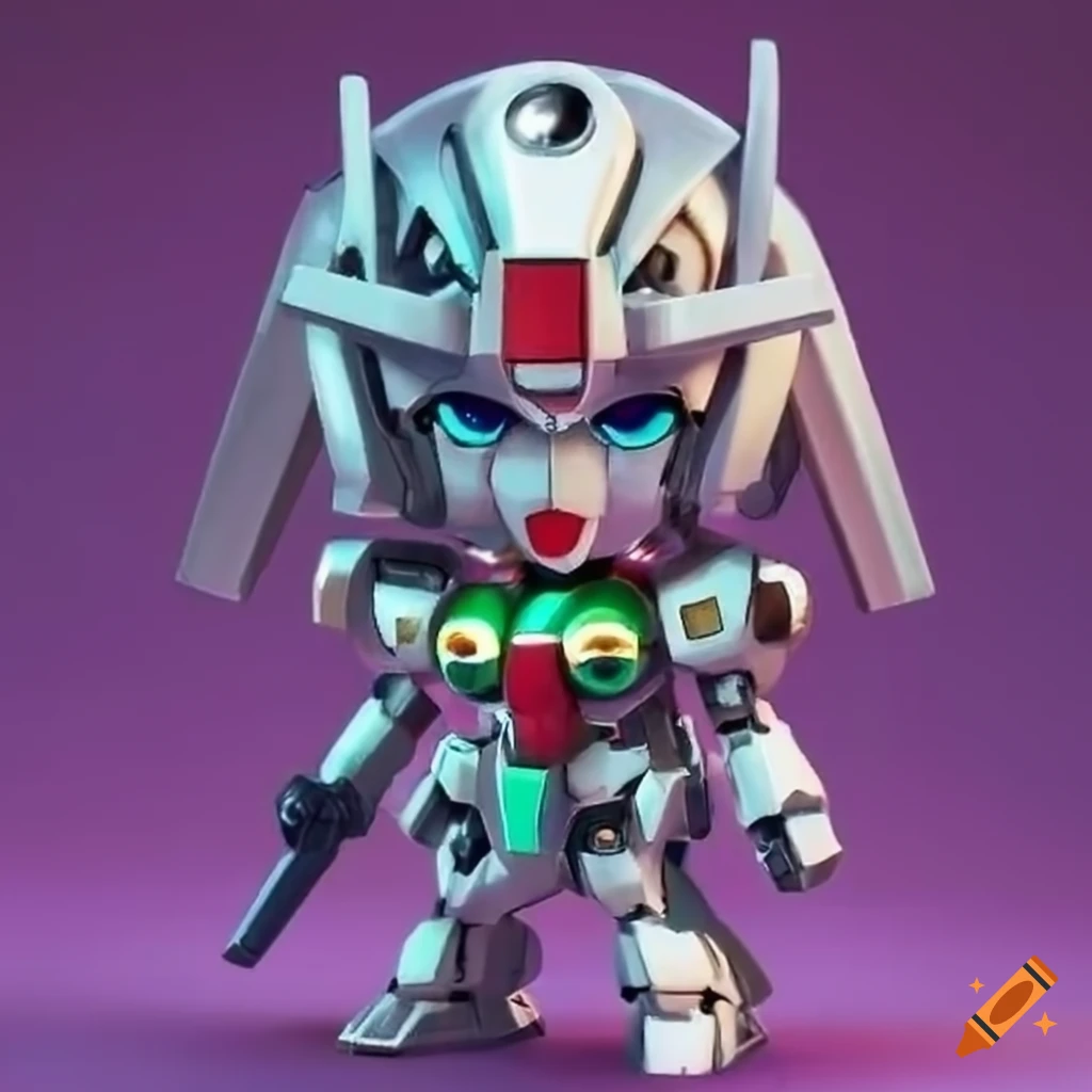Chibi female gundam robot with googly eyes on Craiyon