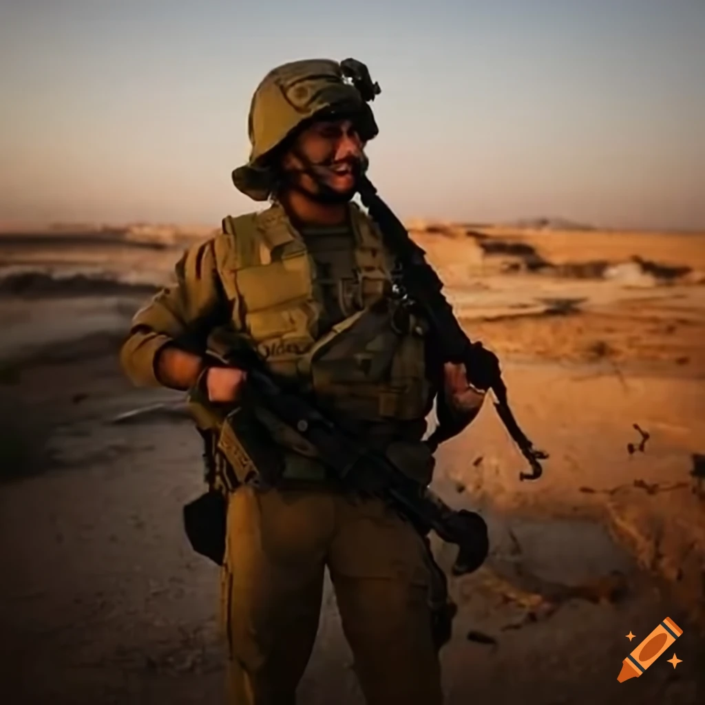 Israeli soldier crying in gaza battlefield on Craiyon