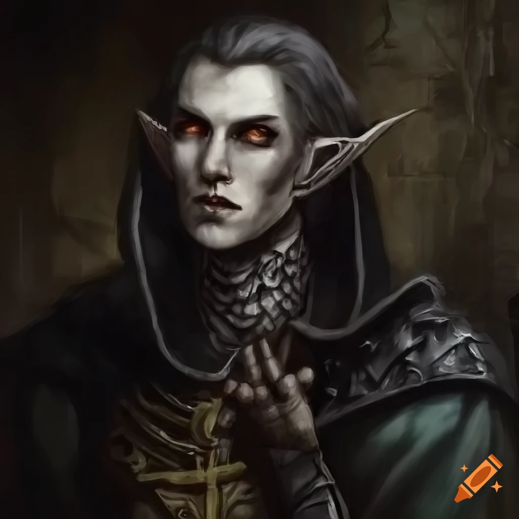 Sinister gray elf in gothic dungeon on Craiyon