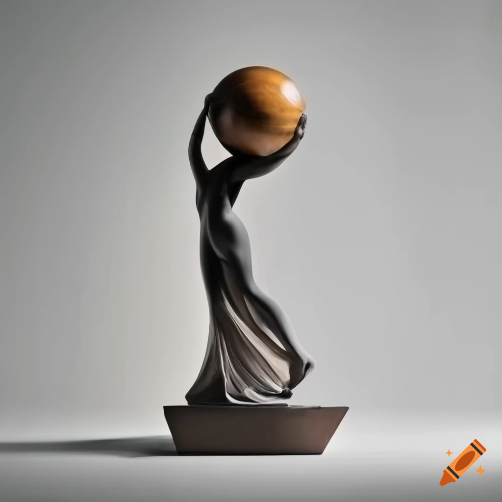 Abstract sculpture of a woman lifting a sphere