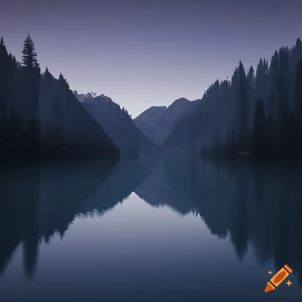 Serene lake surrounded by moonlit mountains on Craiyon