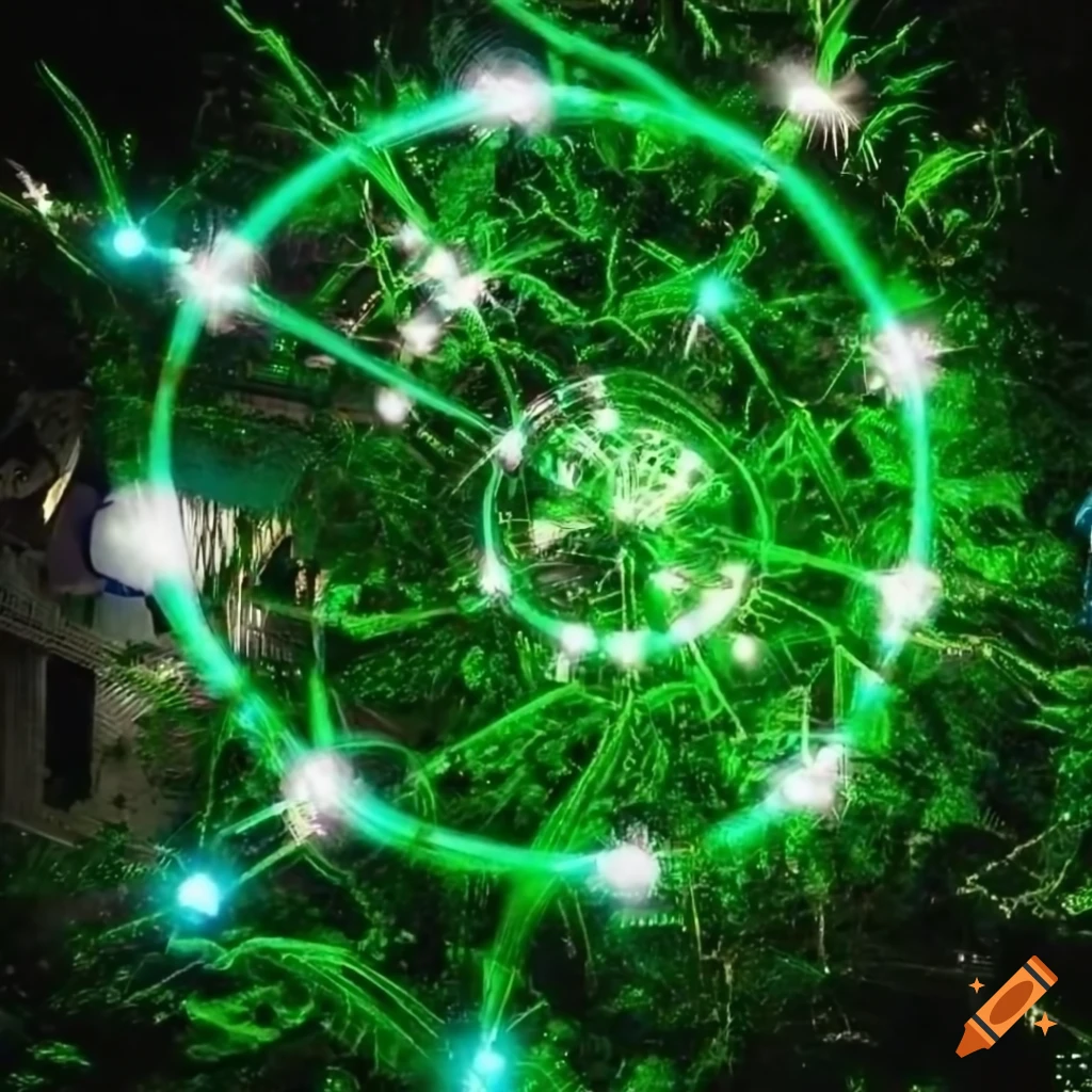 Glowing cable connection in a city with greenery on Craiyon