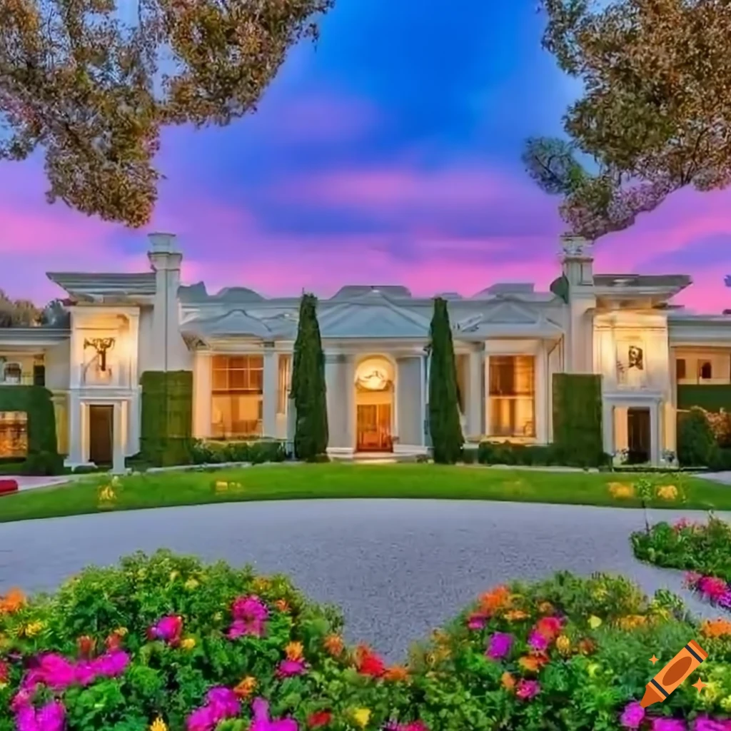 Beautiful California mansion surrounded by cherry blossoms on Craiyon