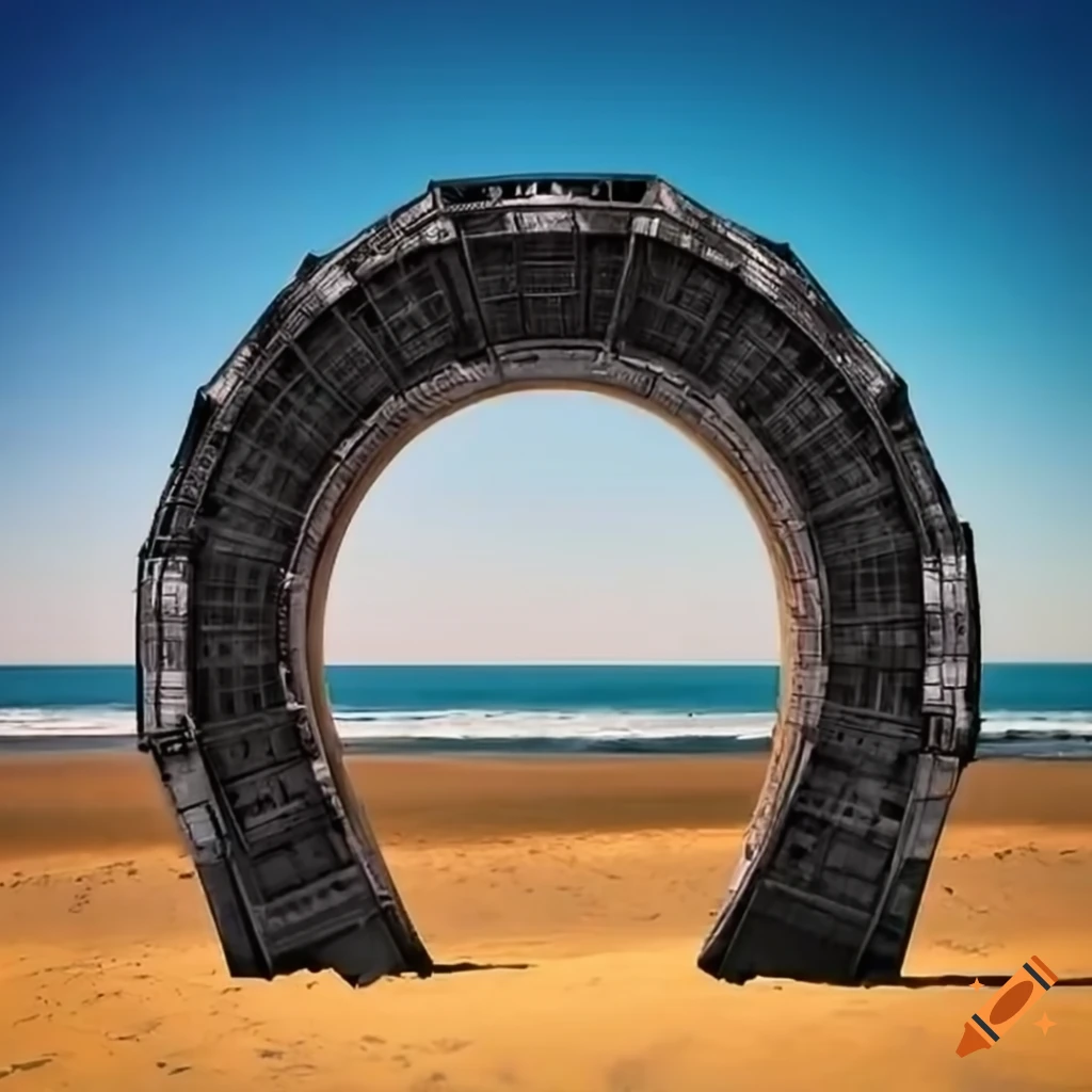 Sunny beach with a black stargate