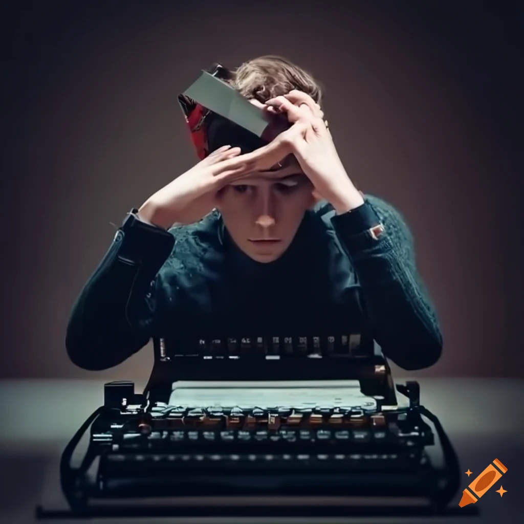Tintype of a man wearing a suit and sitting at a typewriter on Craiyon