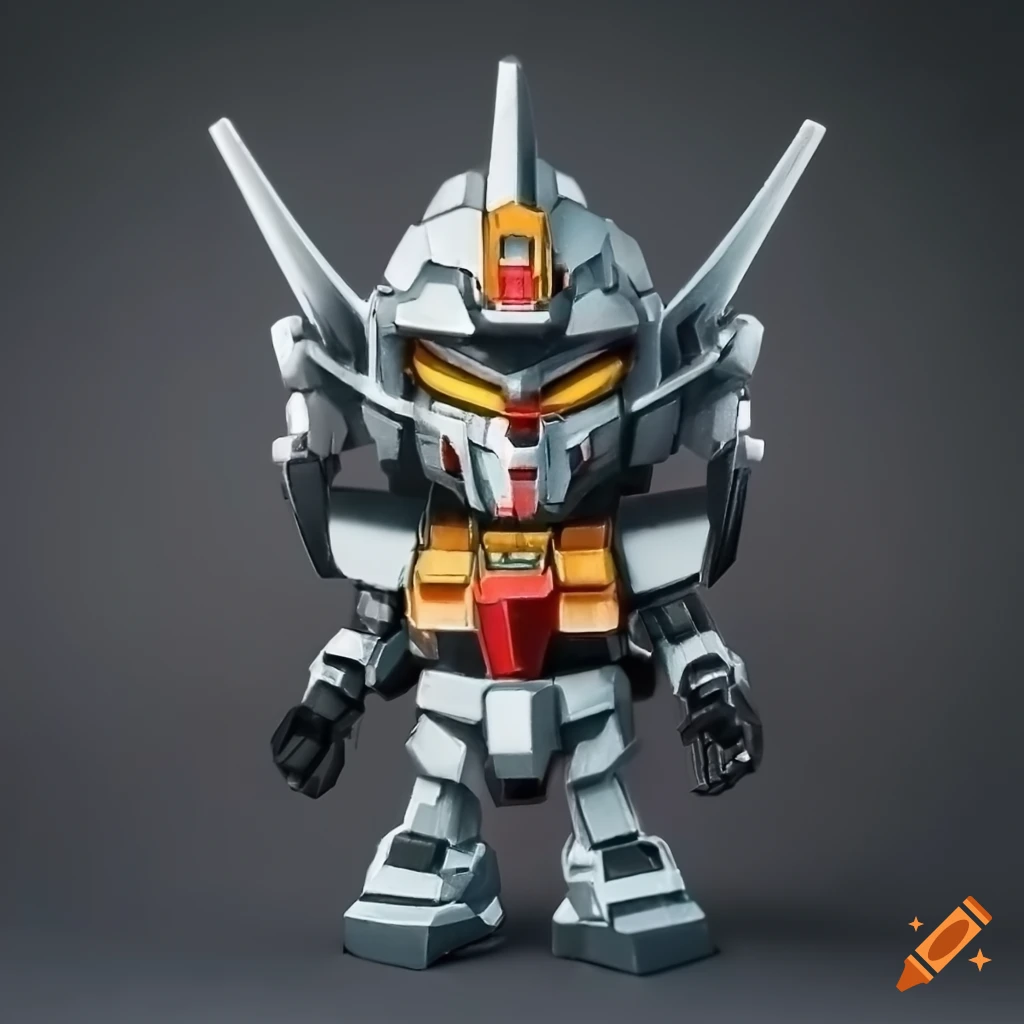 Chibi gundam robot with metallic black and orange armor on Craiyon