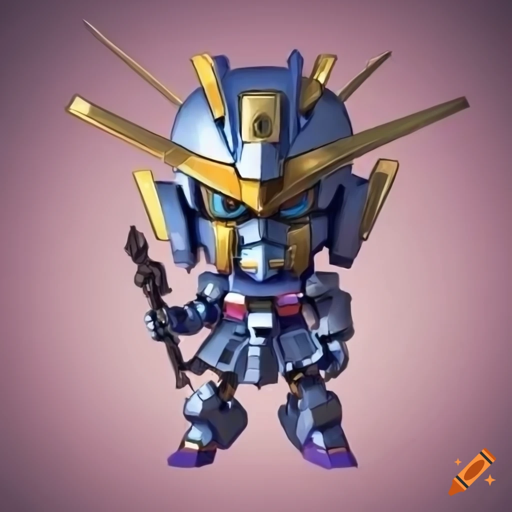 Chibi gundam robot maid with metallic armor