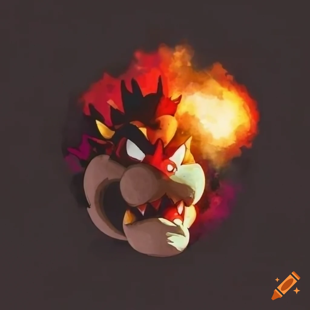 Watercolor illustration of bowser throwing fireballs on Craiyon