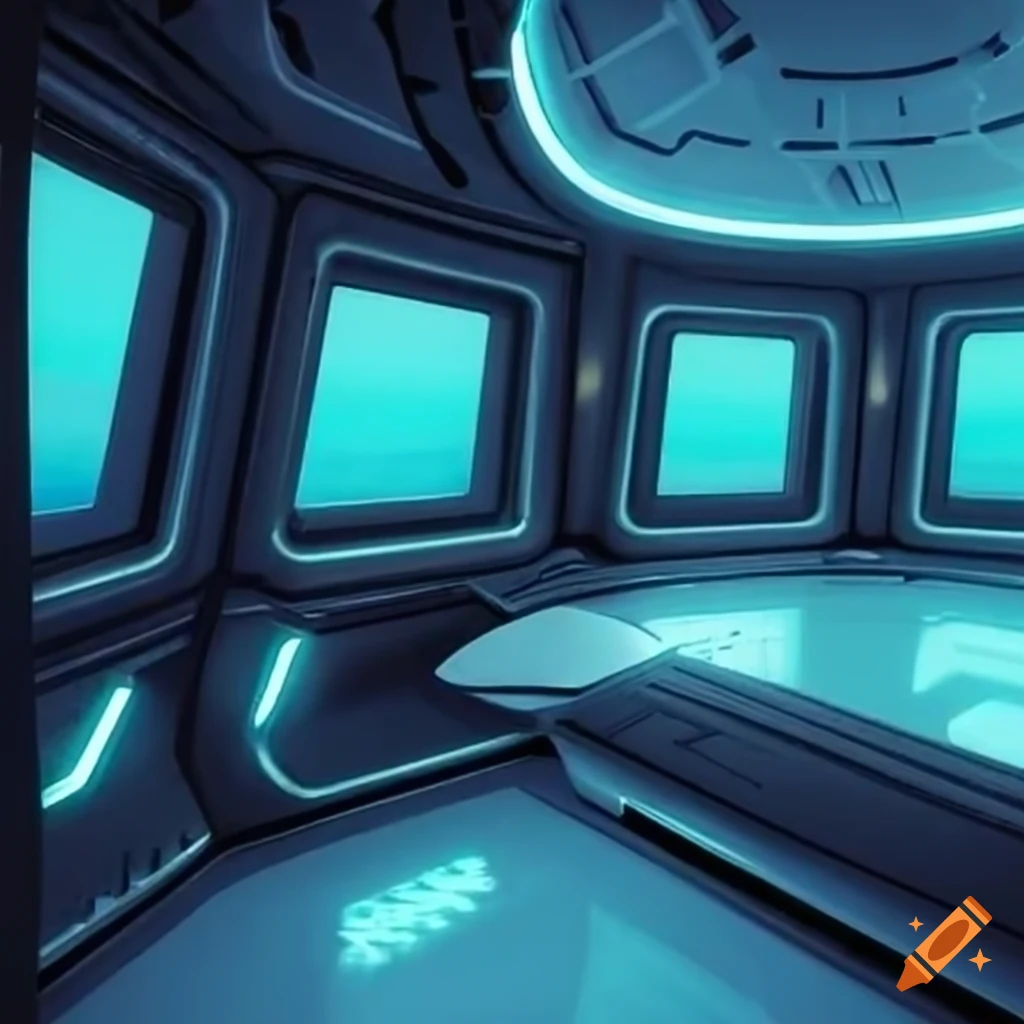 Interior view of a futuristic spaceship with glowing panels on Craiyon