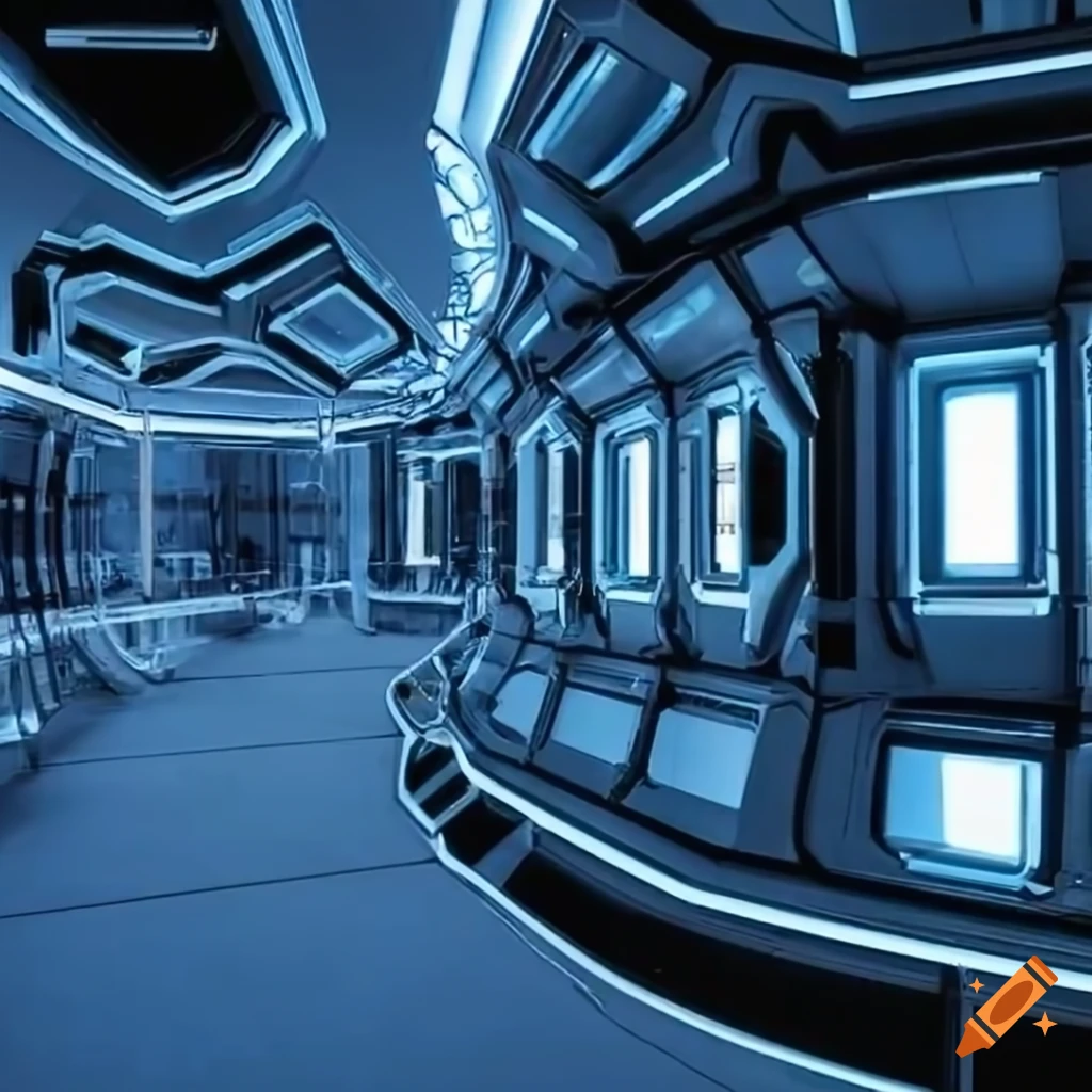 Futuristic metallic robotic laboratory interior design