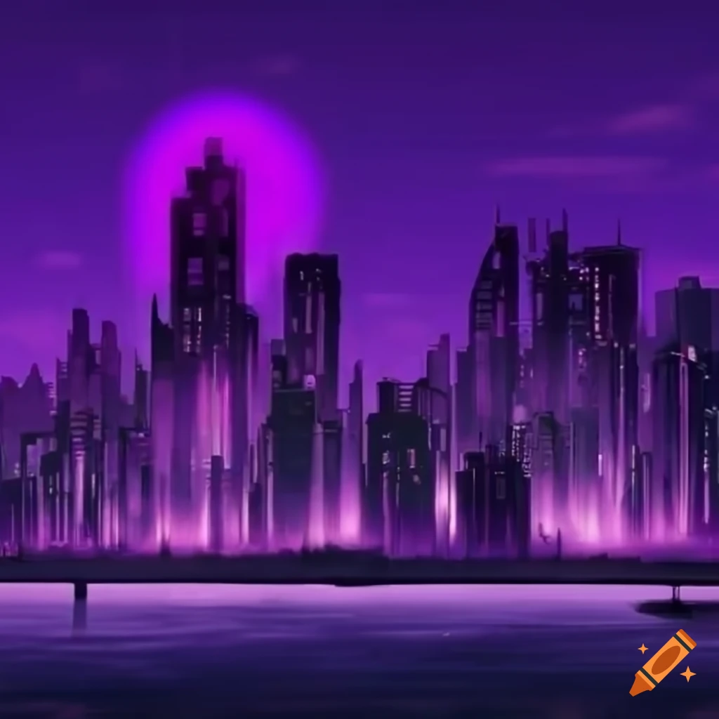 Purple floating cyber city in the night sky on Craiyon
